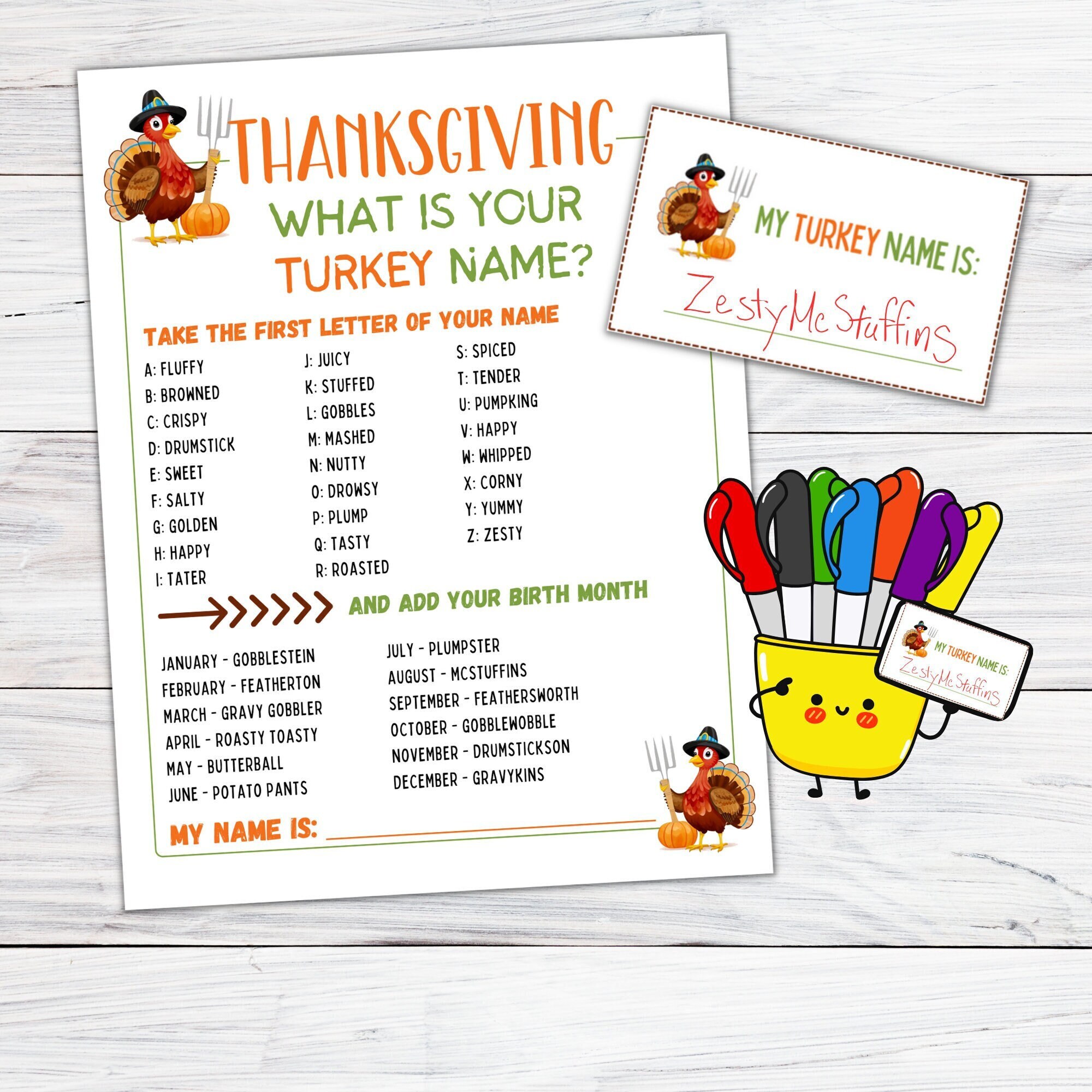 What is Your Turkey Name, Thanksgiving Games Printable, Autumn Games ...