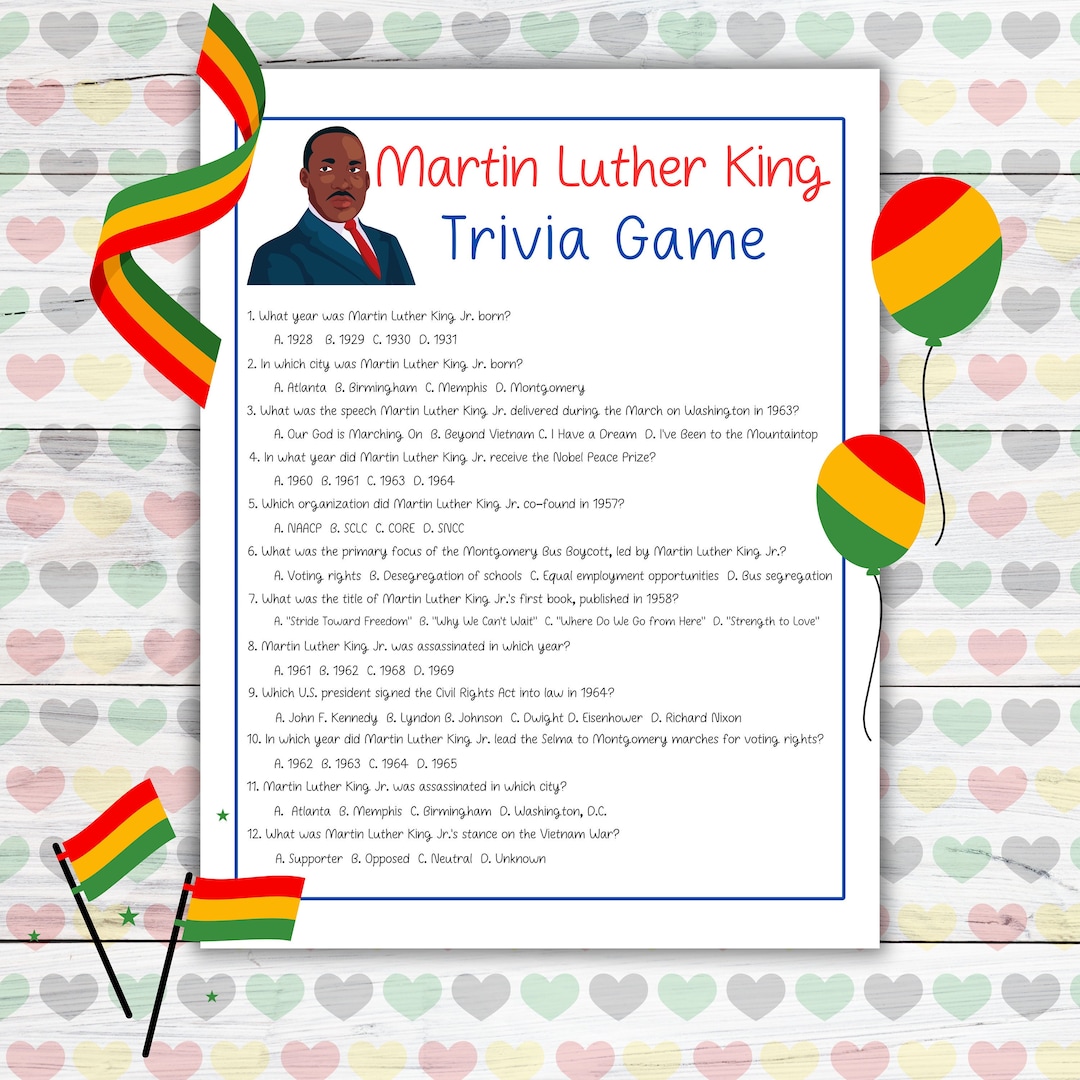 Martin Luther King Trivia Game, Black History Quiz, Black History Month ...