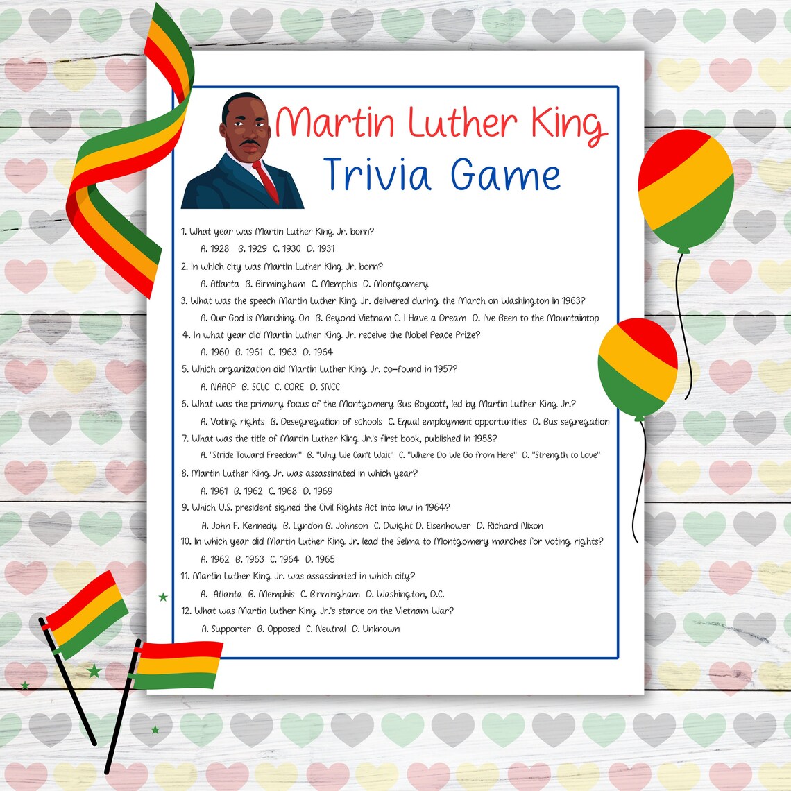 Martin Luther King Trivia Game, Black History Quiz, Black History Month ...