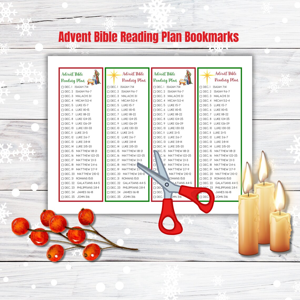 Advent Bible Reading Bookmark, Christian Advent Calendar, Advent ...