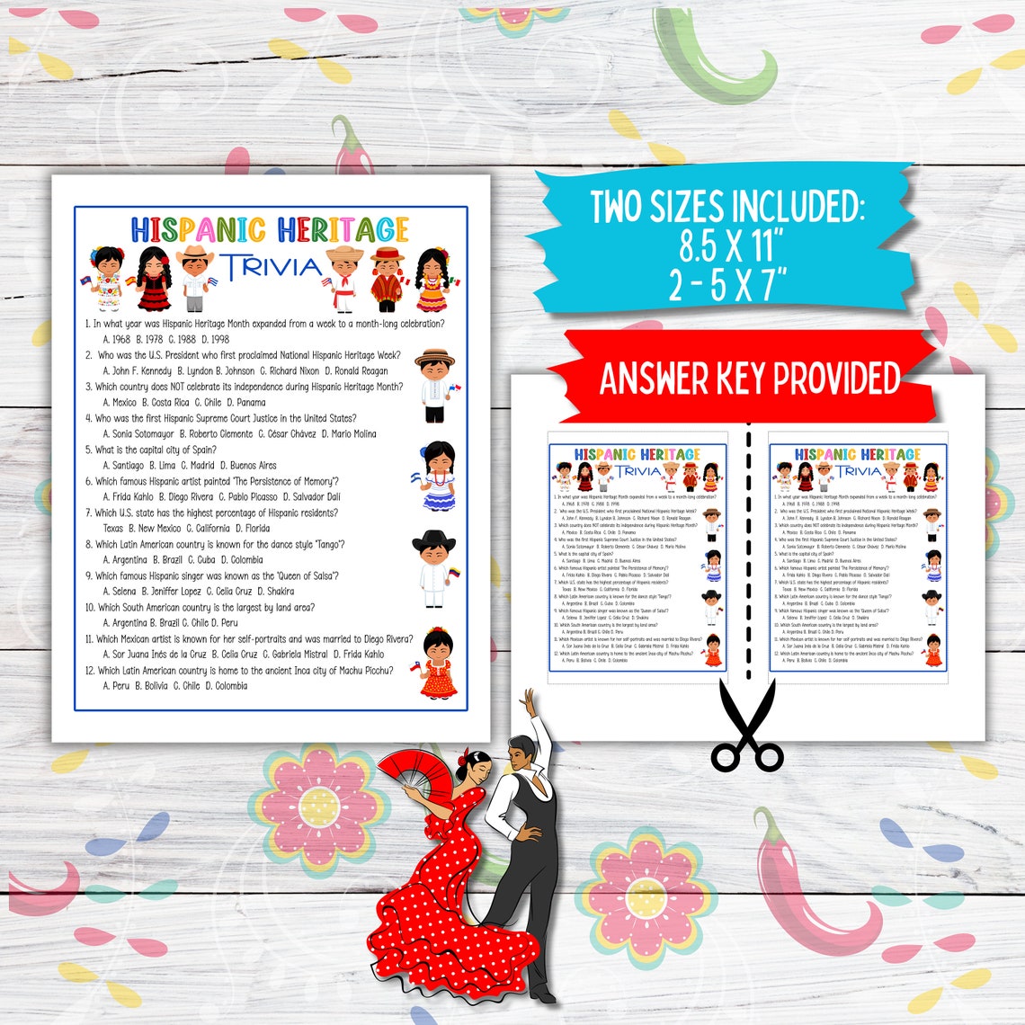 Hispanic Heritage Trivia Game, Hispanic Heritage Month Printable Trivia ...