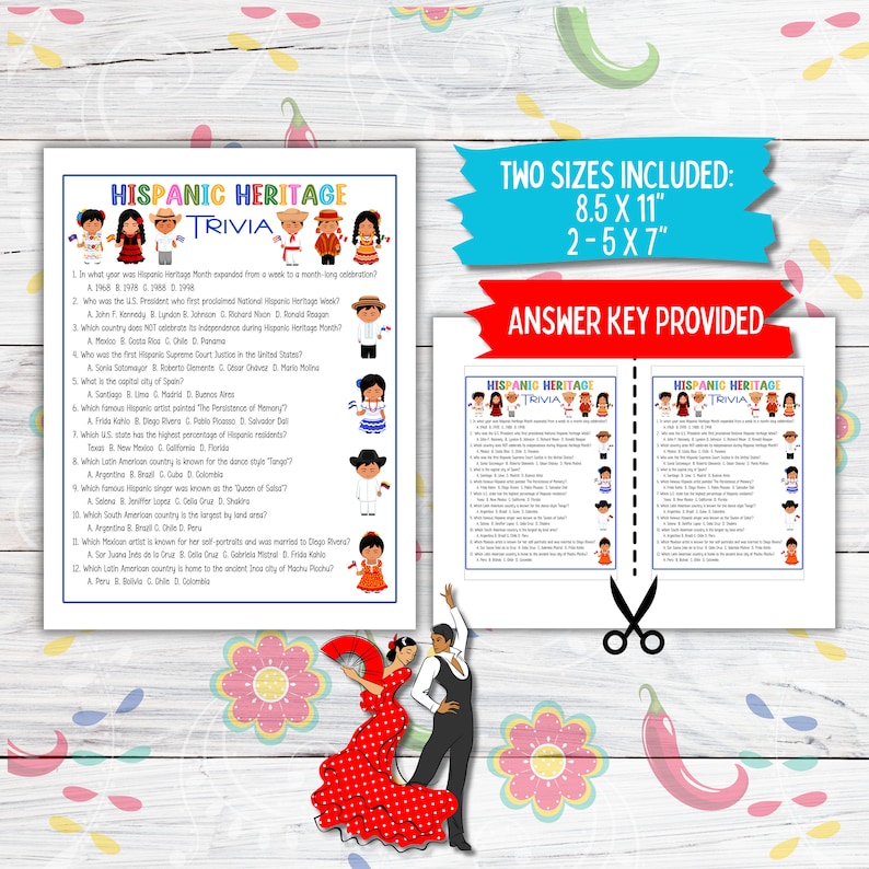 Hispanic Heritage Trivia Game, Hispanic Heritage Month Printable Trivia ...