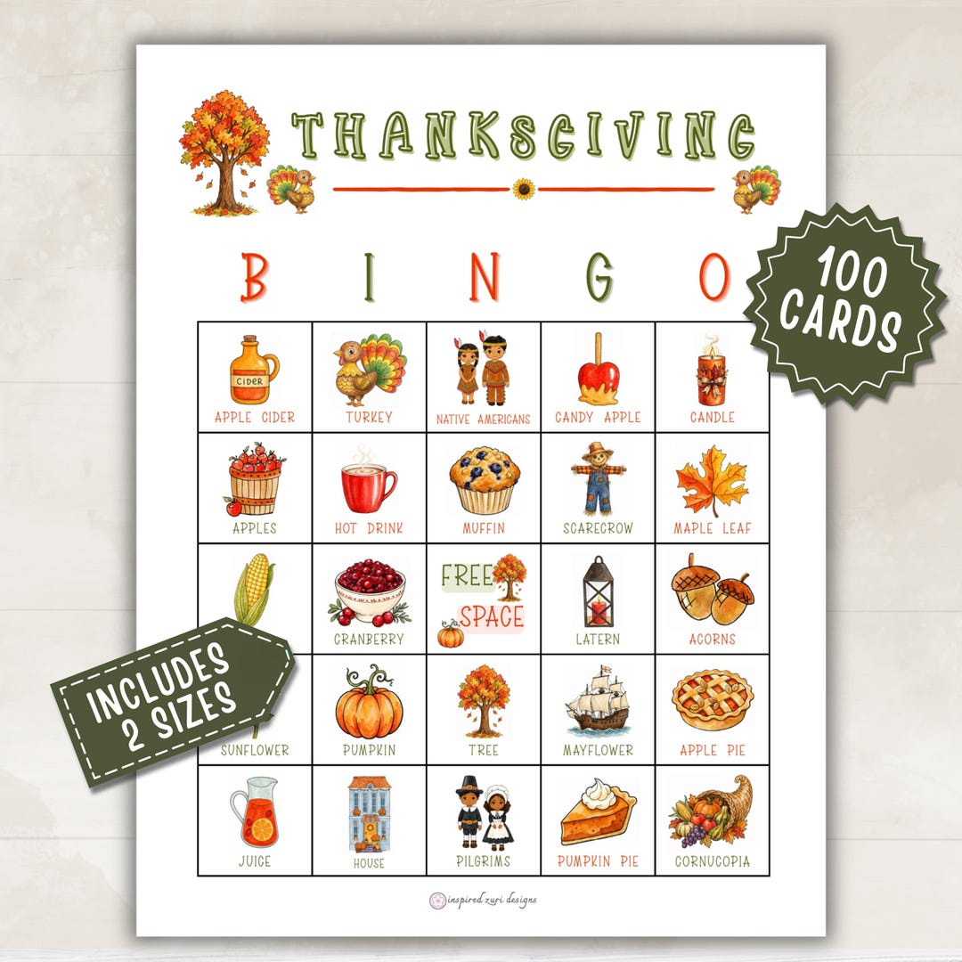 Thanksgiving Bingo Game, Printable Friendsgiving Fall Group Party Games ...