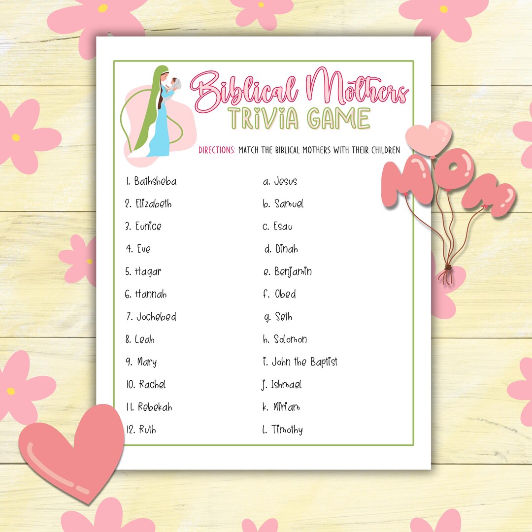Biblical Mothers Bible Trivia Game Printable, Bible Trivia Icebreaker ...