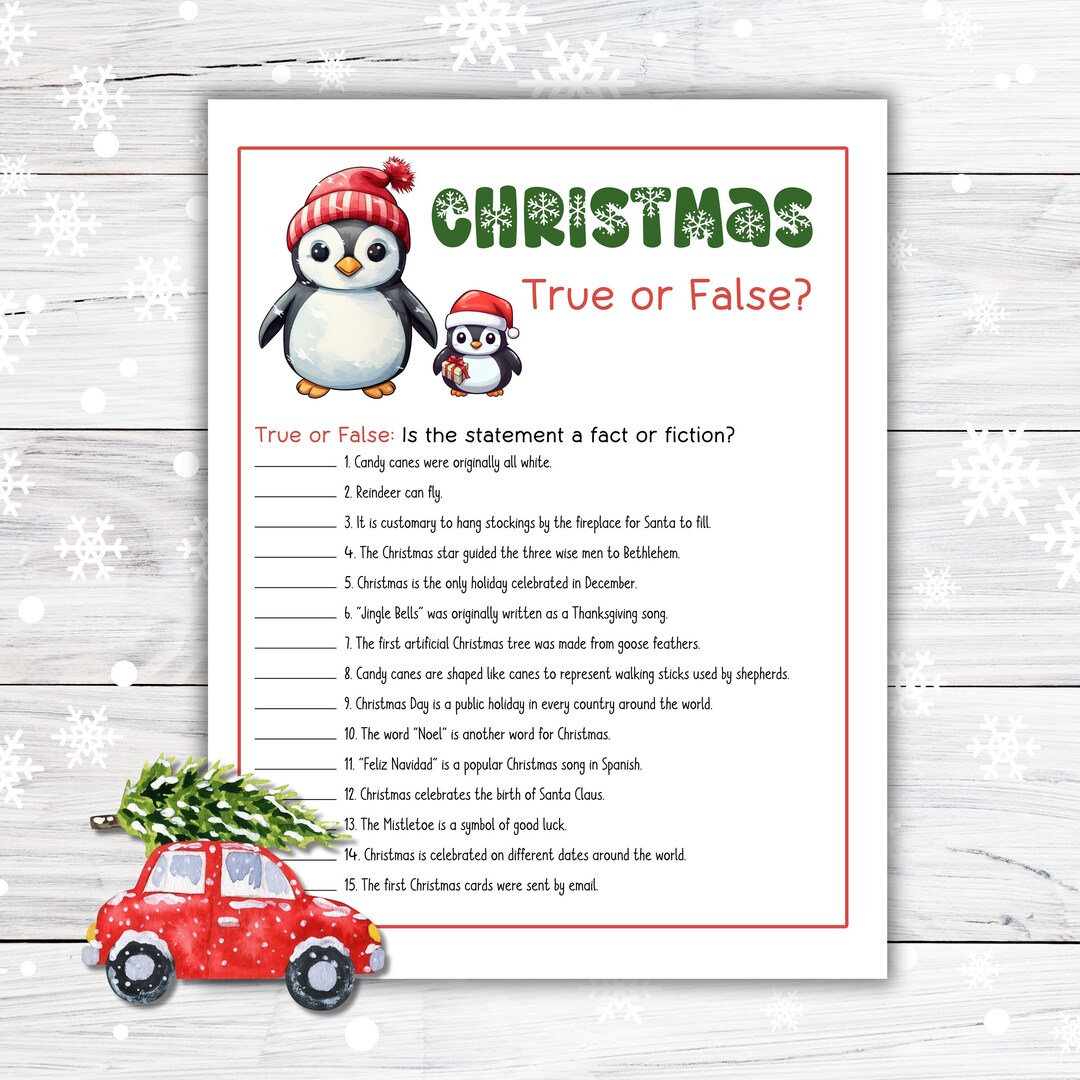 Kawaii Christmas True or False Trivia Game, Printable Christmas Party ...