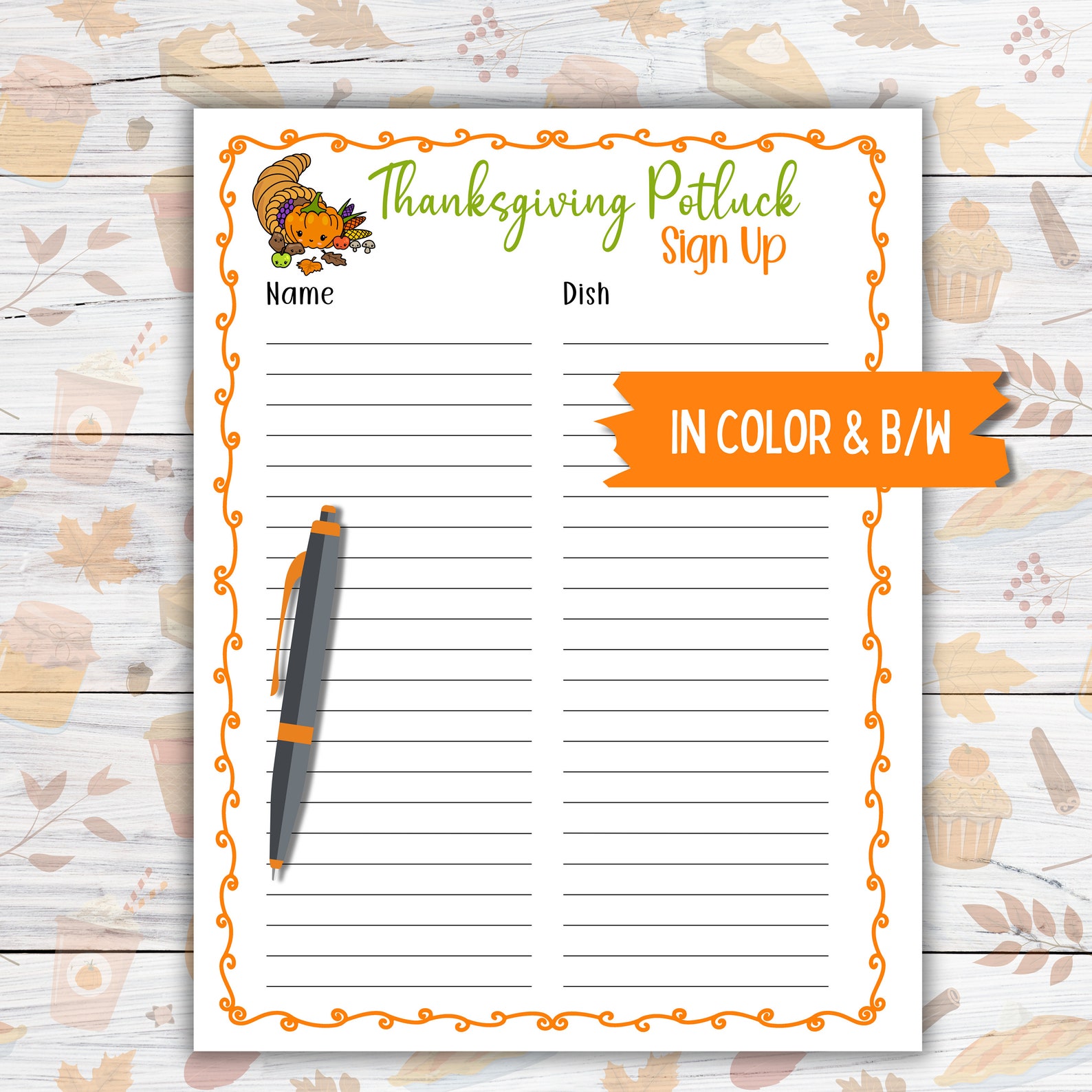 Thanksgiving Potluck Sign up Sheet, Church Thanksgiving Potluck Signup ...