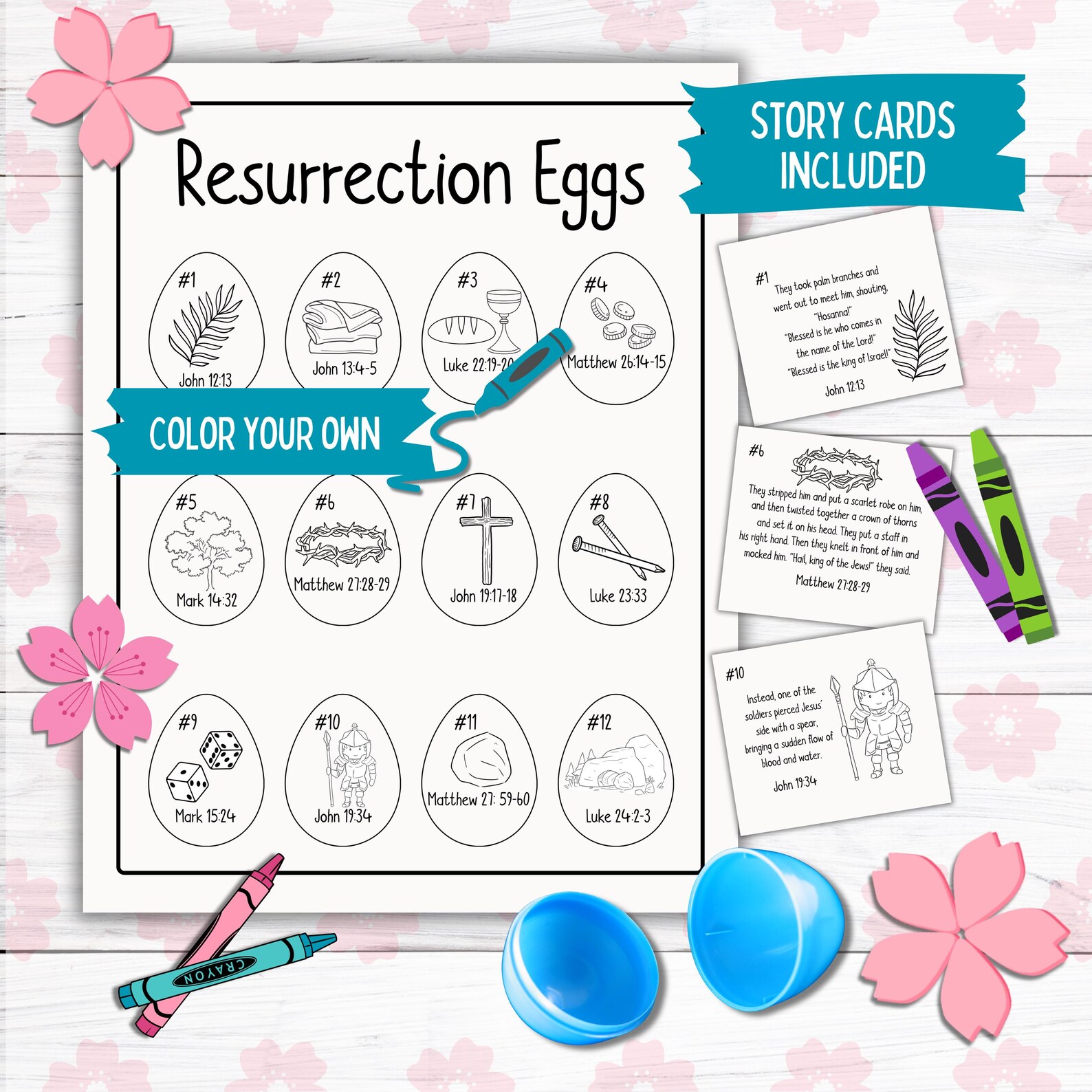 Resurrection Eggs Coloring Pages, Easter Story Study Cards, Holy Week ...