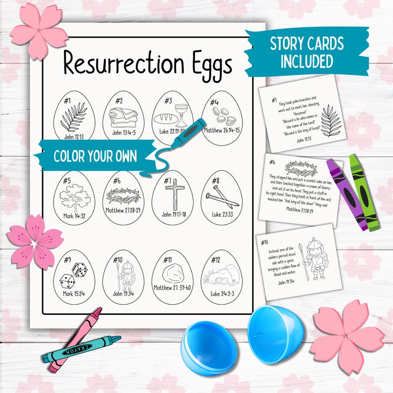 Resurrection Eggs Coloring Pages, Easter Story Study Cards, Holy Week ...