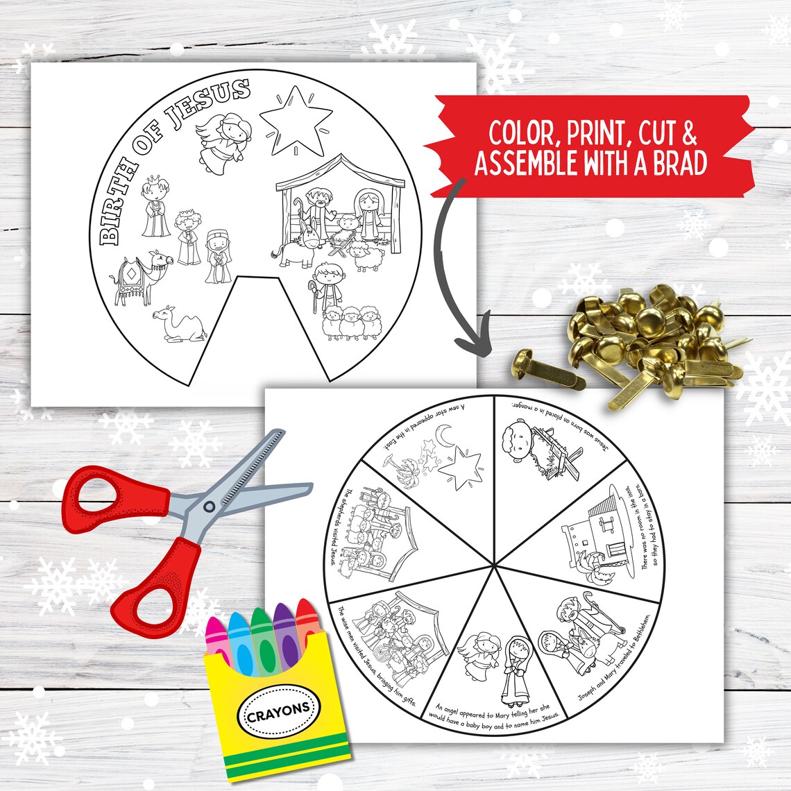 Birth of Jesus Coloring Wheel, Printable Nativity Coloring Pages for ...