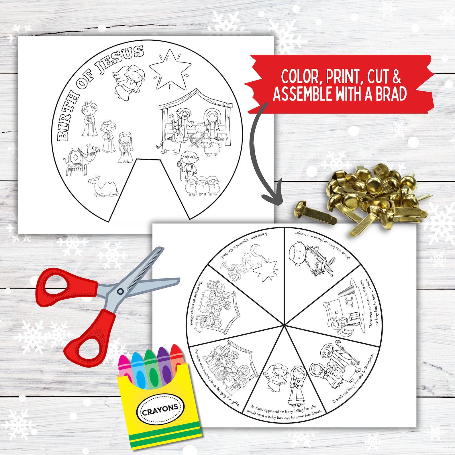 Birth of Jesus Coloring Wheel, Printable Nativity Coloring Pages for ...