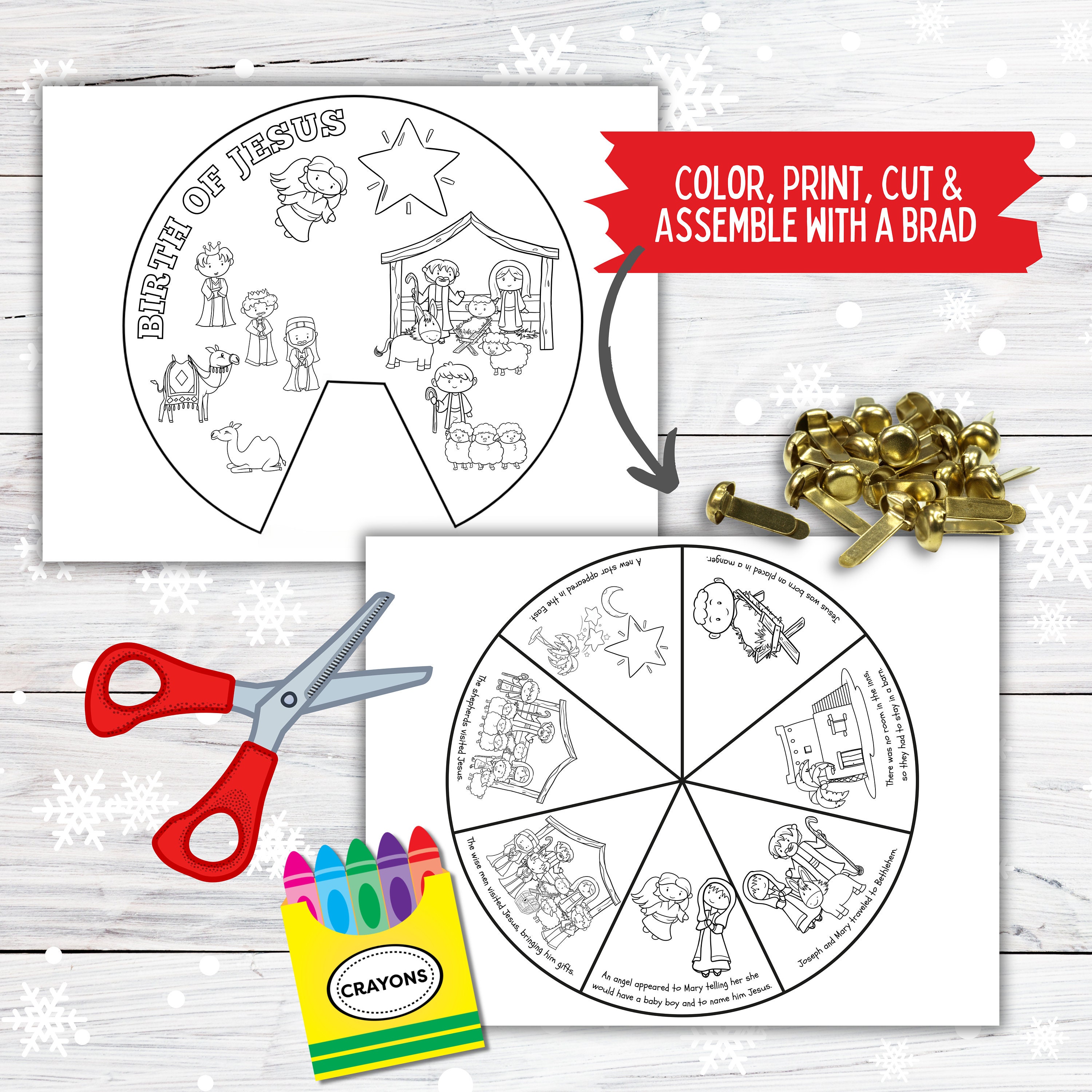 Birth of Jesus Coloring Wheel, Printable Nativity Coloring Pages for ...