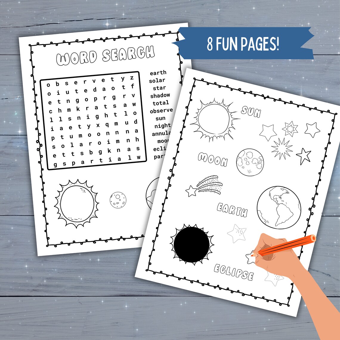 2024 Solar Eclipse Kids Coloring Activity Book Pages, April 8, 2024 ...