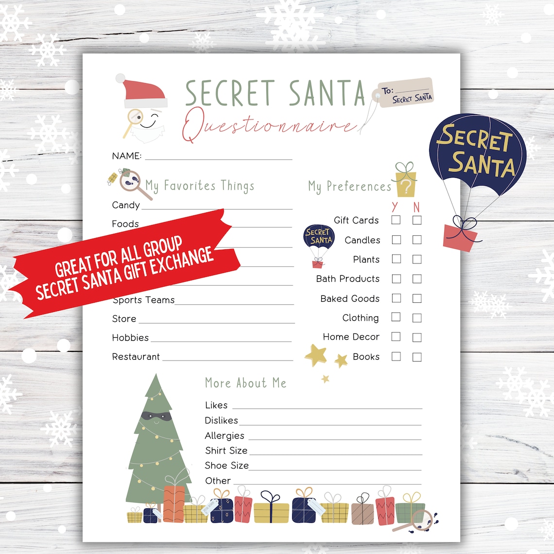Secret Santa Questionnaire for Coworkers, Secret Santa Questionnaire ...