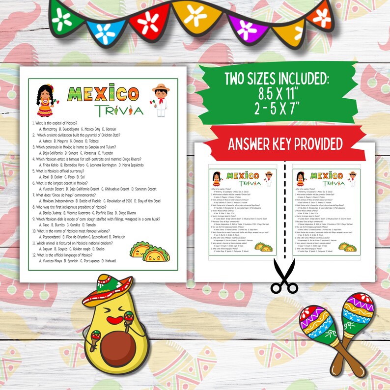 Mexican Trivia Game, Mexico Printable Fiesta Game, Cinco De Mayo Party ...
