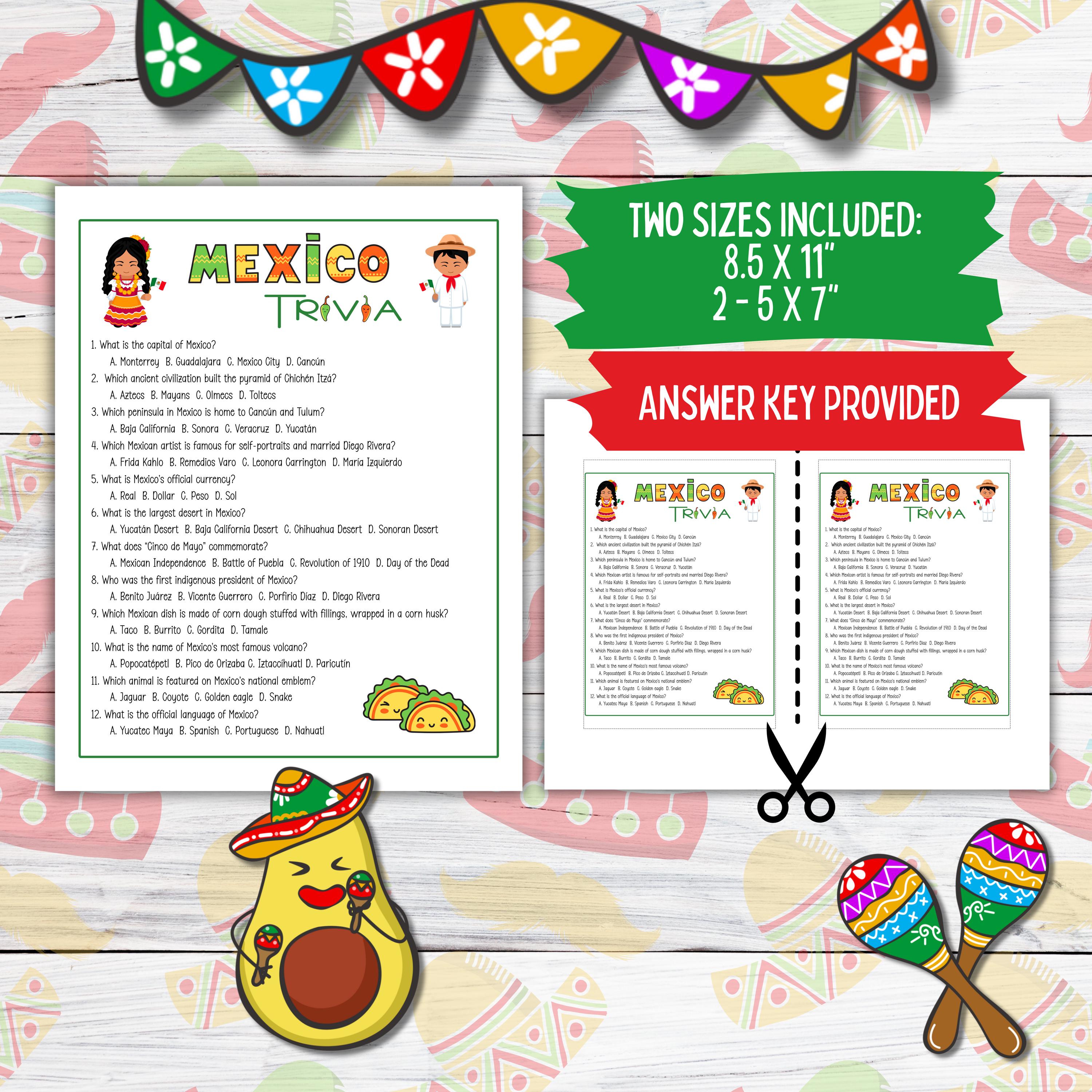 Mexican Trivia Game, Mexico Printable Fiesta Game, Cinco De Mayo Party ...