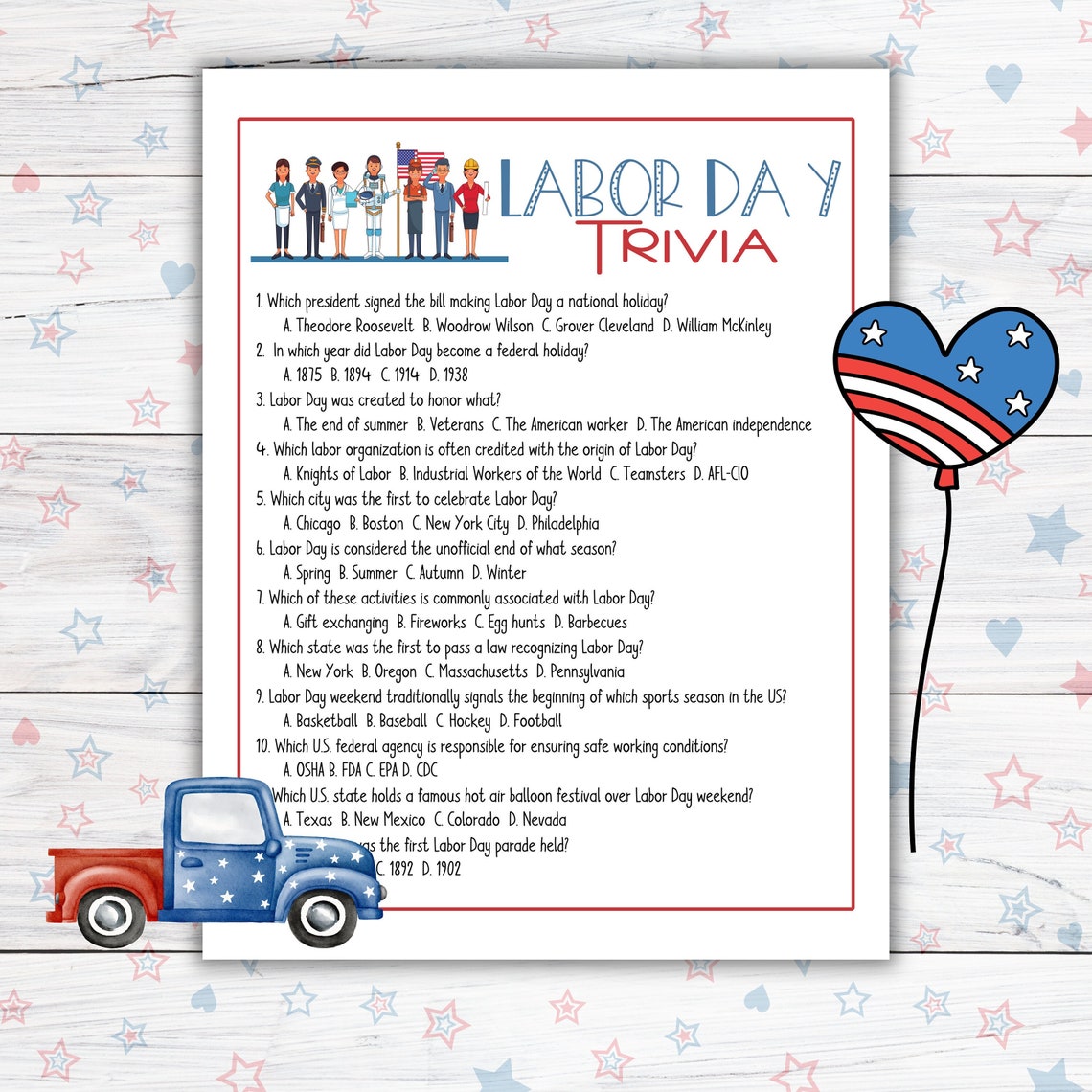 Labor Day Trivia Game, Labor Day Trivia Questions, Patriotic Trivia ...