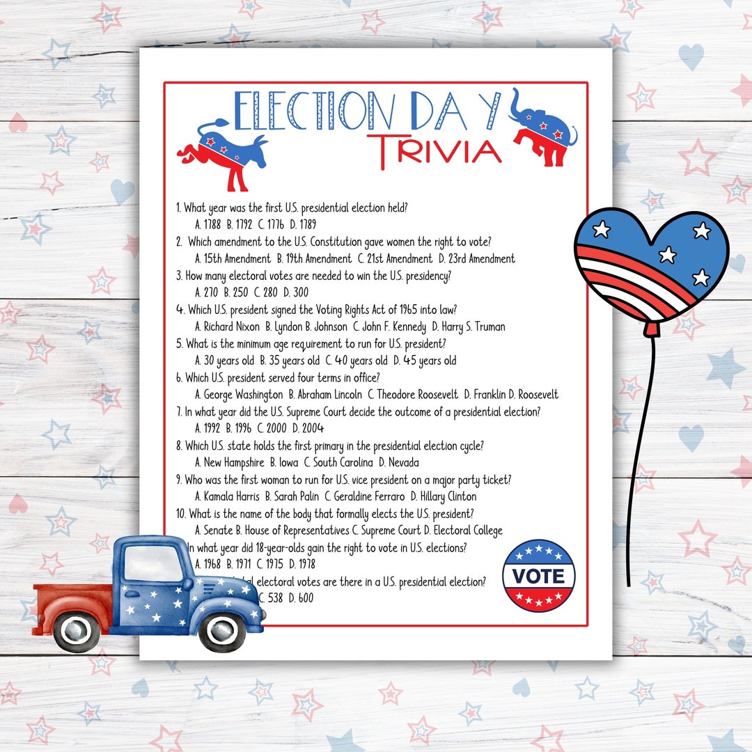 Election Day Trivia Game, US Election 2024 Printable Game, Election Day ...