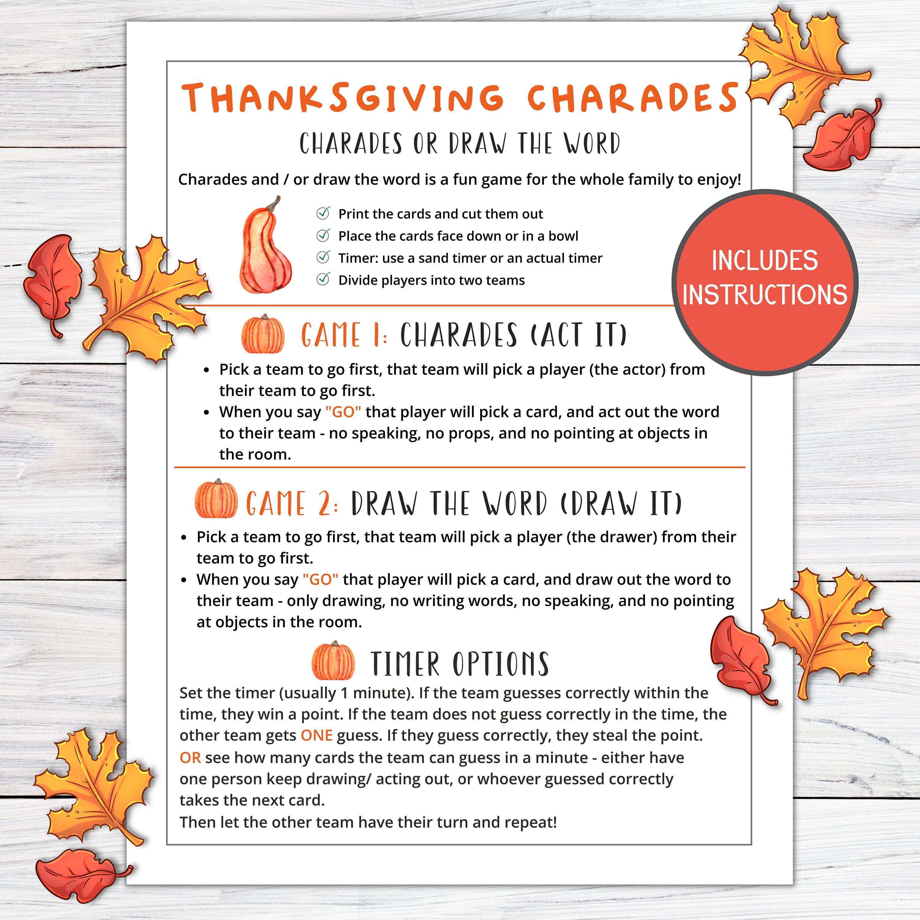Thanksgiving Charades, Thanksgiving Games Printable, Friendsgiving ...