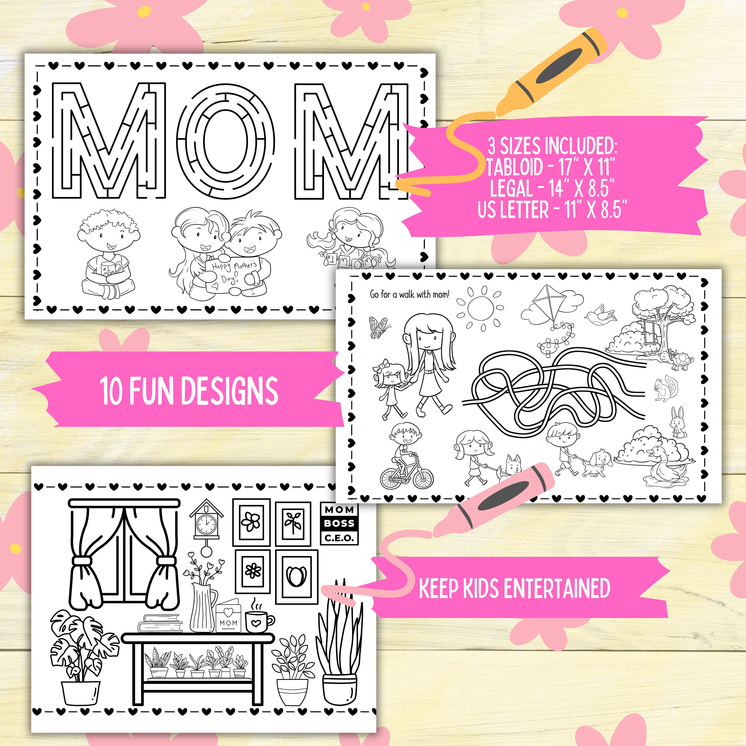 Mother's Day Coloring Activity Placemat, Mother's Day Printable ...