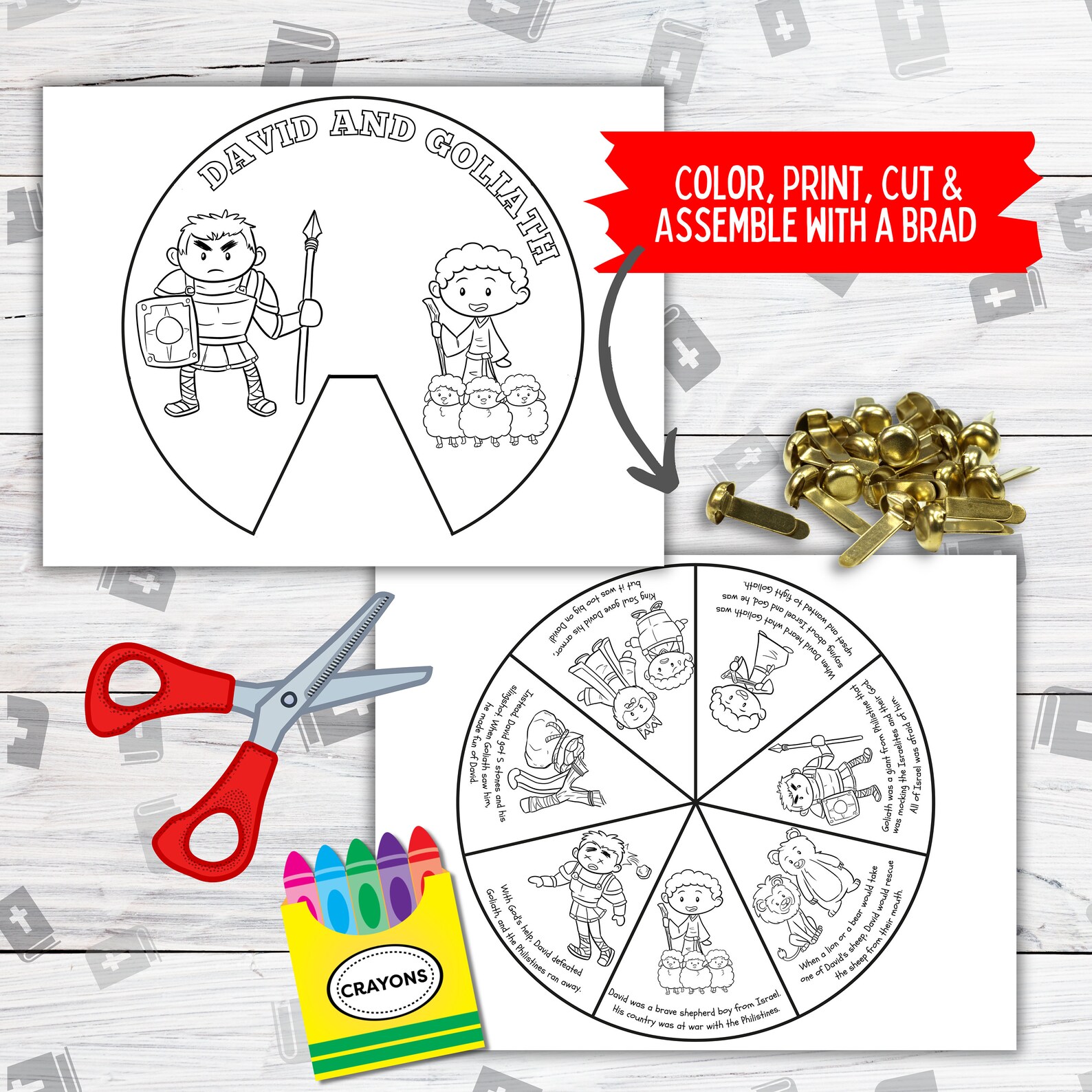 David and Goliath Coloring Spinner Wheel, Childrens Bible Crafts ...