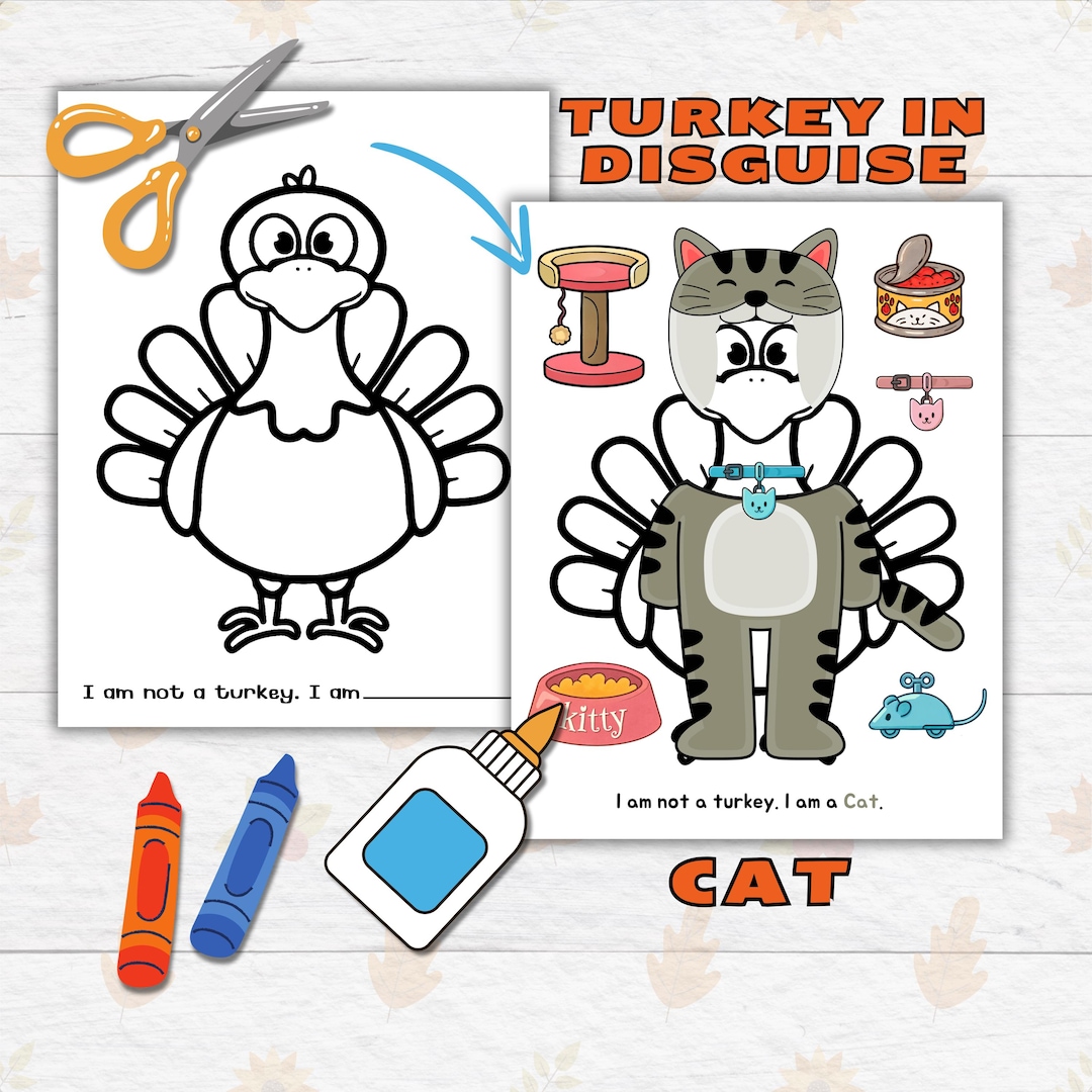 Cat Disguise a Turkey Thanksgiving Printable Crafts for Kids and ...