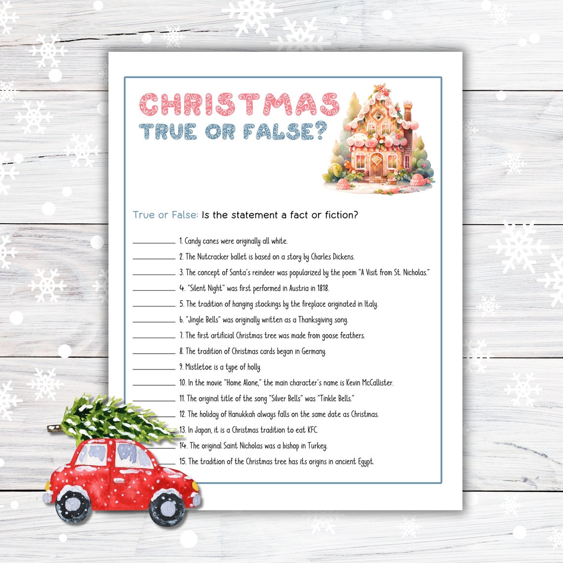 Christmas True or False Trivia Game, Pink Gingerbread House Printable ...
