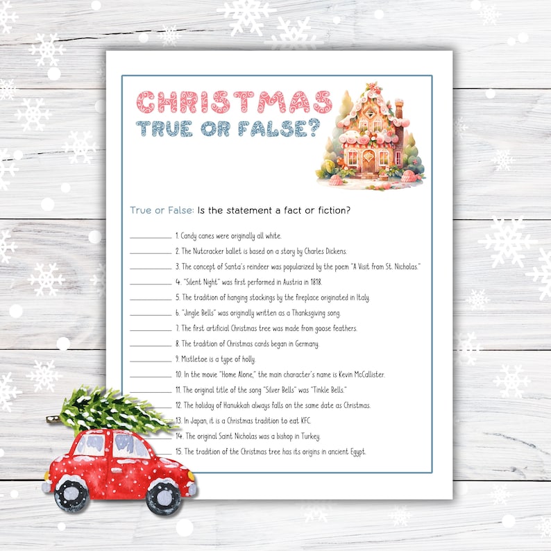 Christmas True or False Trivia Game, Pink Gingerbread House Printable ...