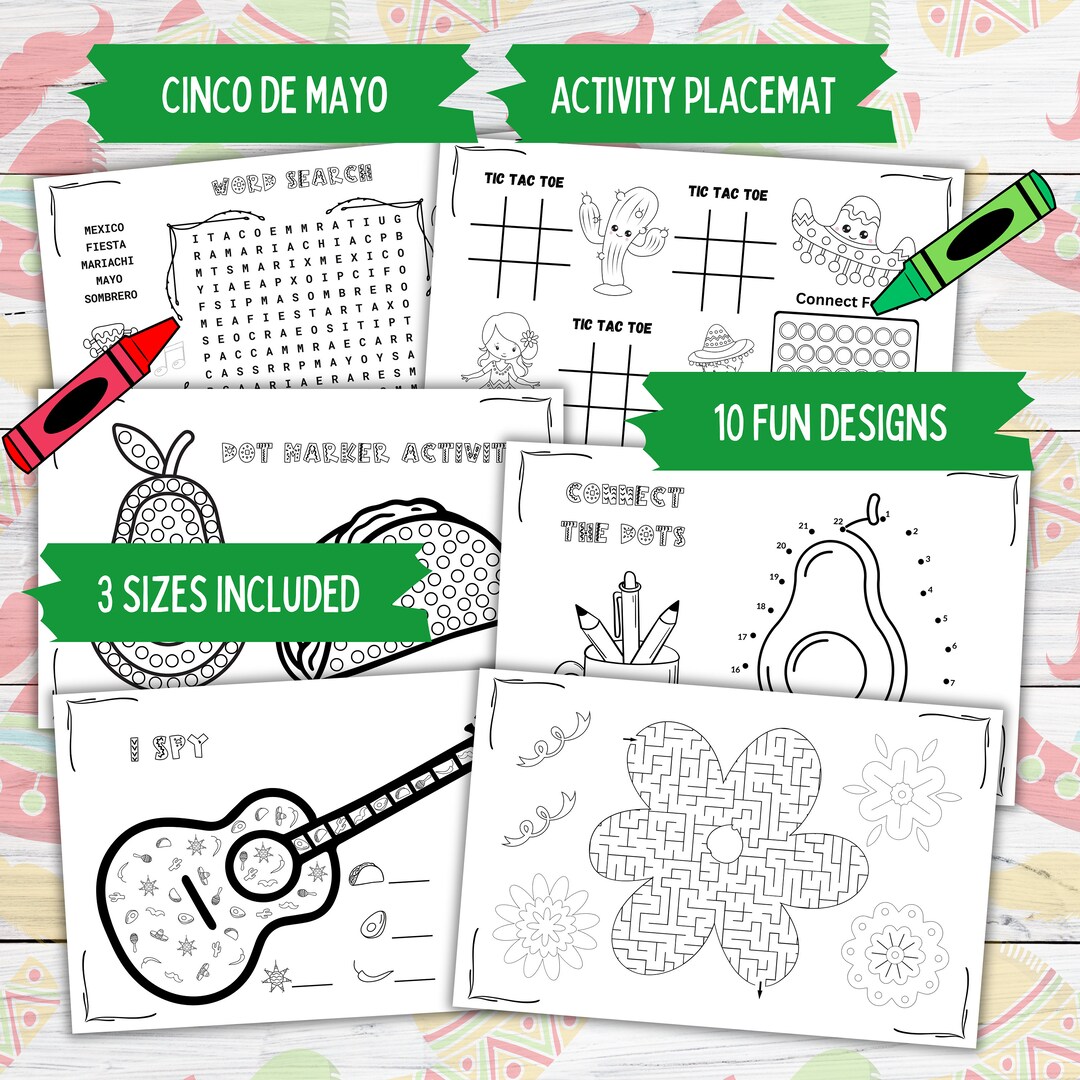 Cinco De Mayo Coloring Activity Placemats, Cinco De Mayo Fiesta Party ...