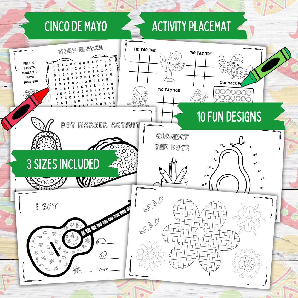 Cinco De Mayo Coloring Activity Placemats, Cinco De Mayo Fiesta Party ...