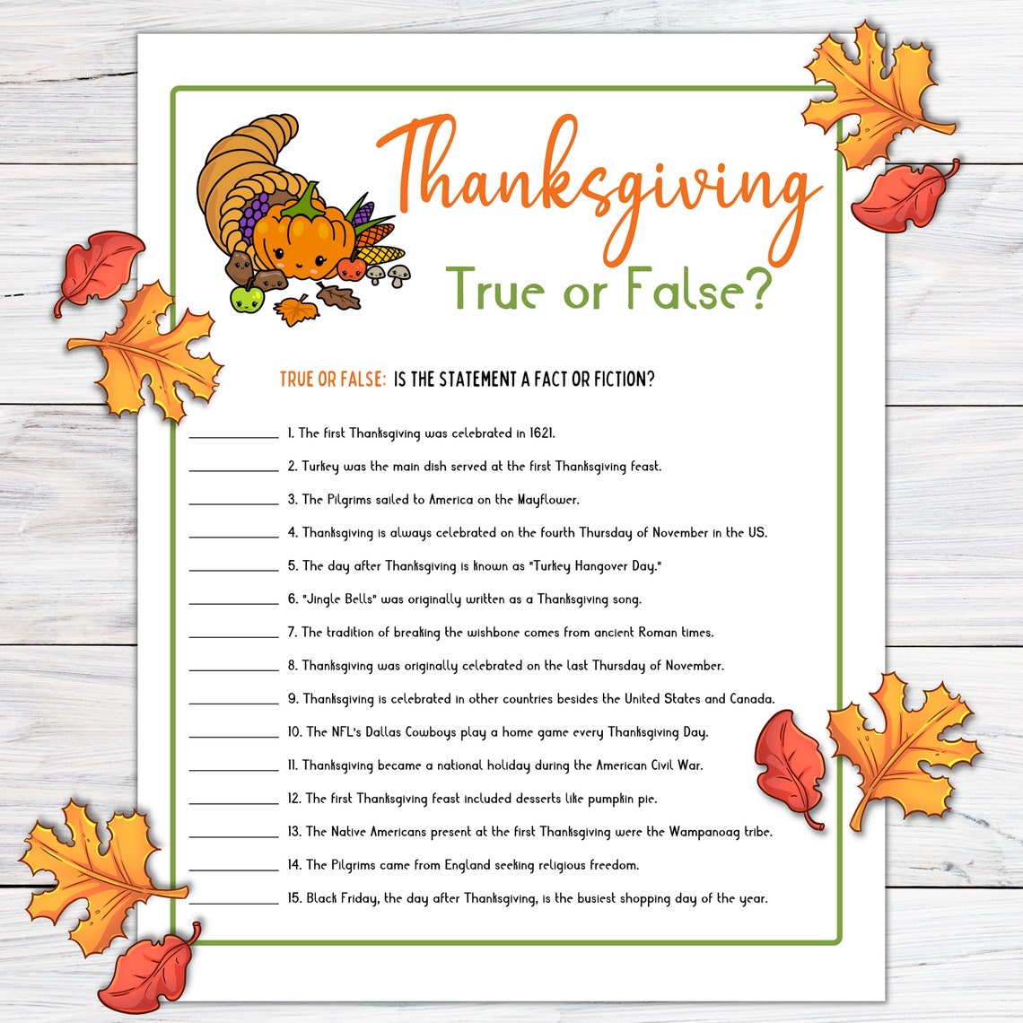 Thanksgiving Trivia Game, Printable Thanksgiving Game, Thanksgiving ...