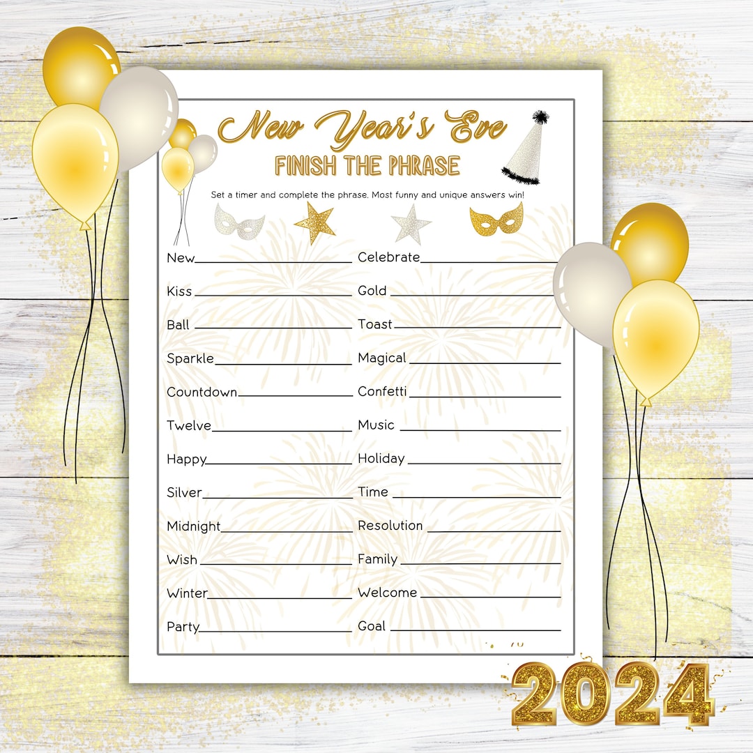 Finish the Phrase New Years Eve Games Printable, New Years Icebreaker ...