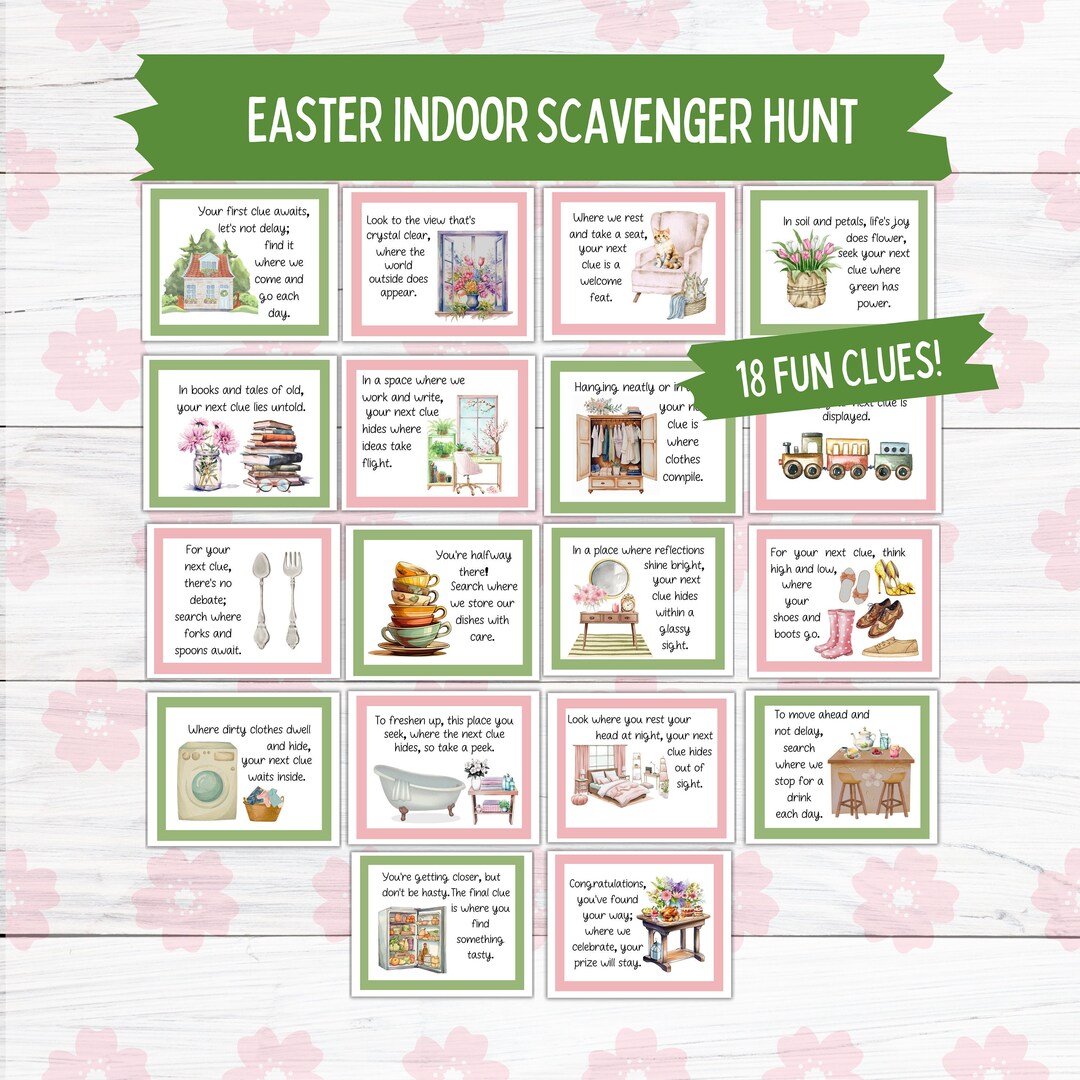 Indoor Easter Scavenger Hunt, Printable Easter Scavenger Hunt for Older ...