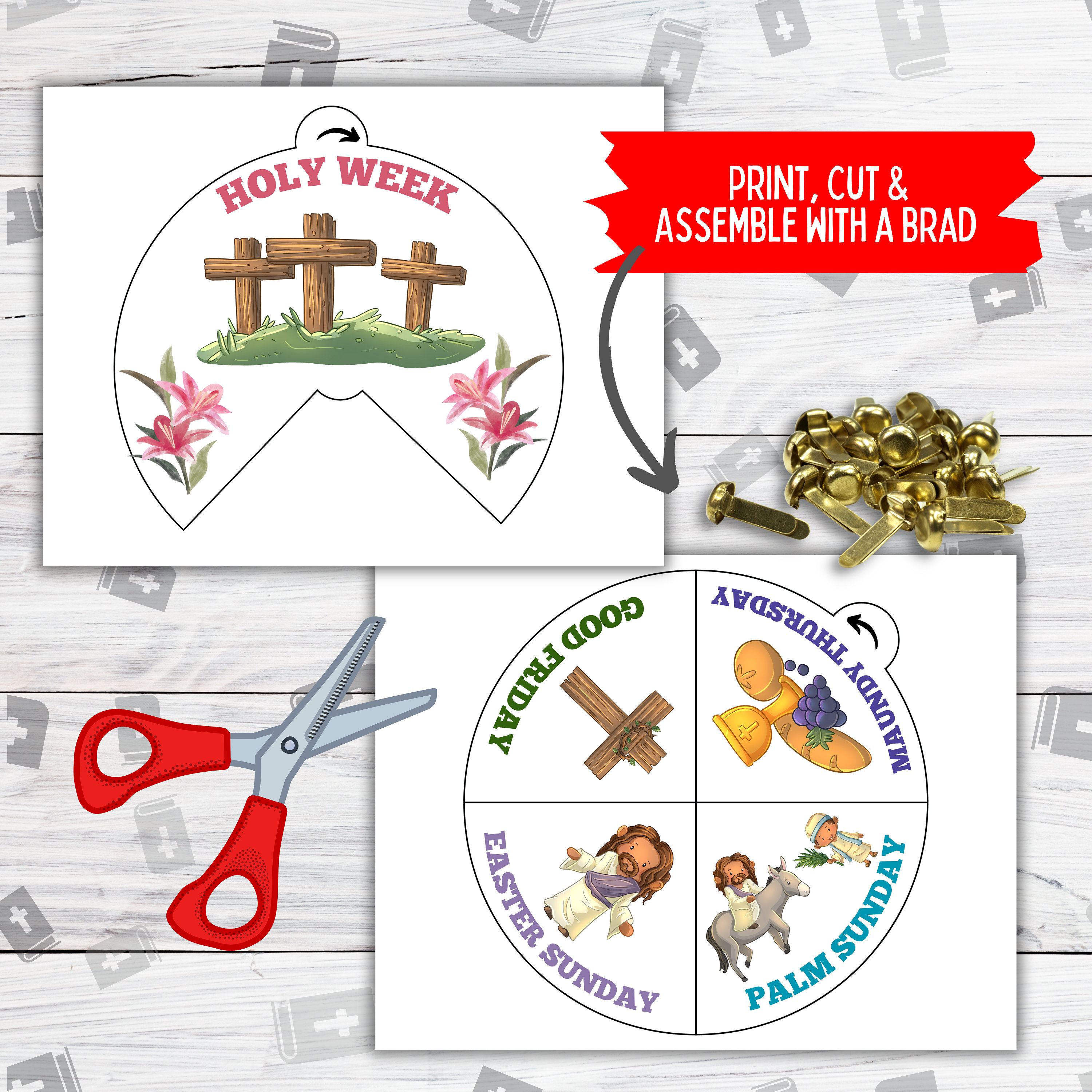 Holy Week Printable Easter Story Wheel, Palm Sunday Craft Childrens ...