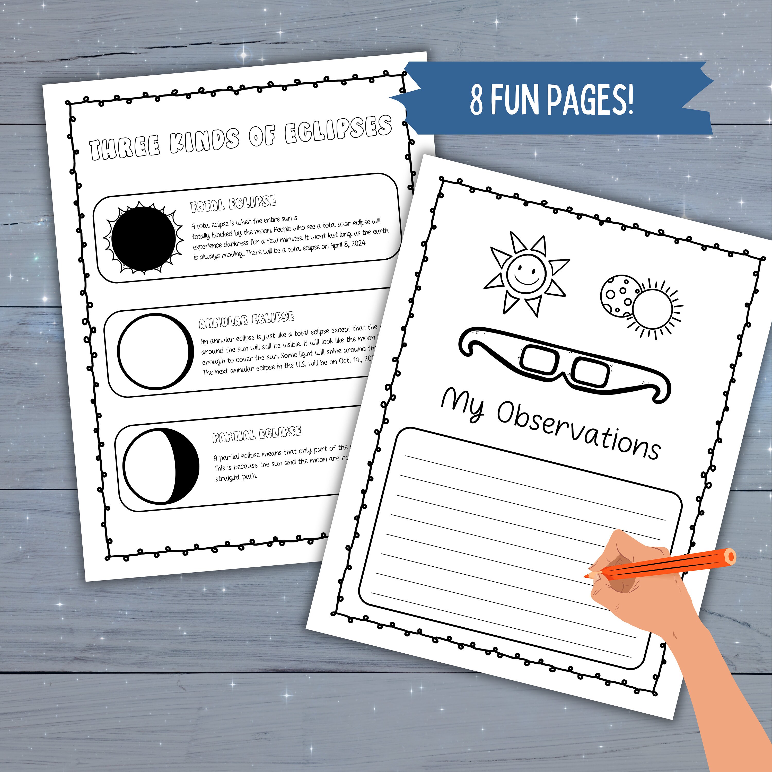 2024 Solar Eclipse Kids Coloring Activity Book Pages, April 8, 2024 ...