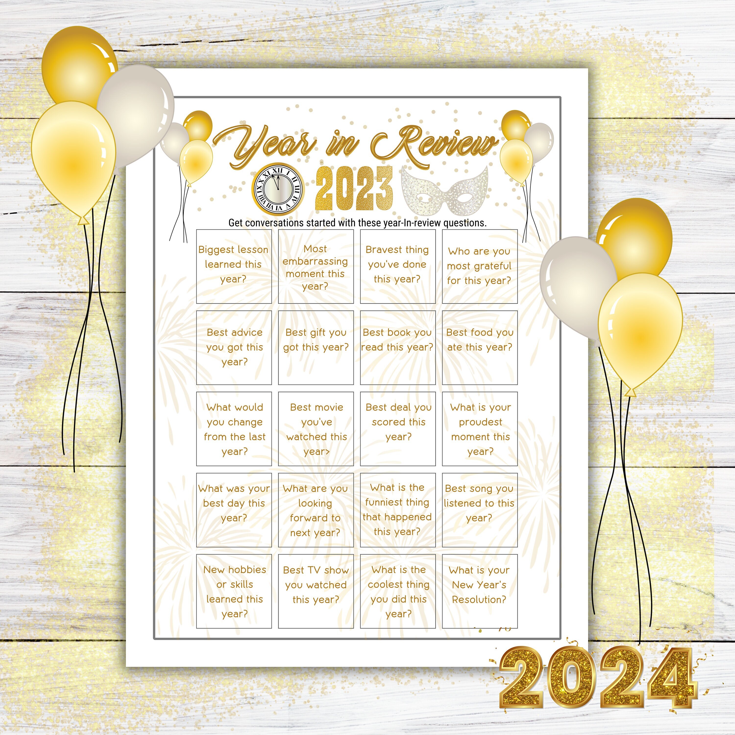 Year in Review Conversation Starter Game Cards, New Years Eve Game ...