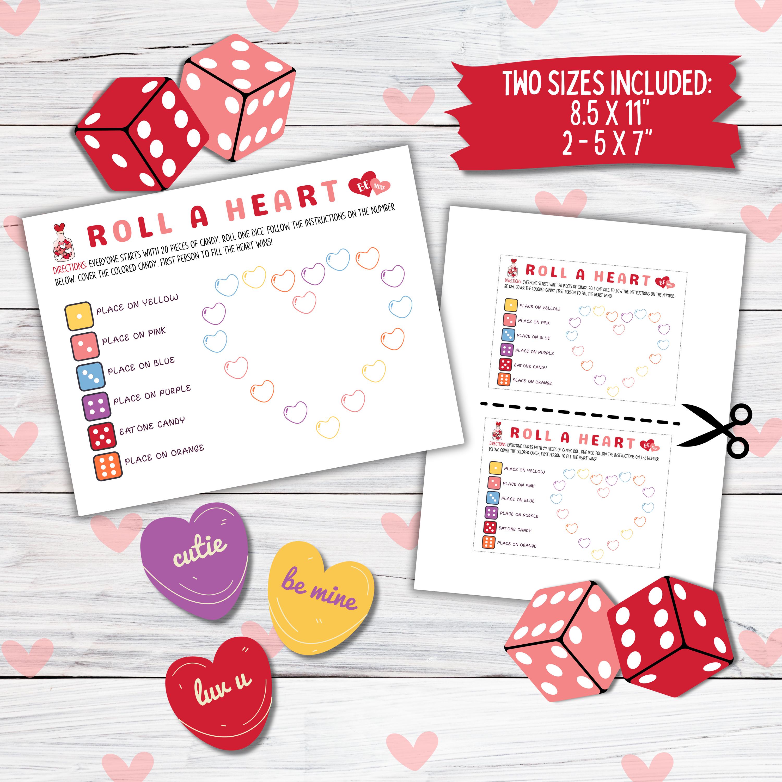 Valentine Roll a Heart Game, Printable Valentine Candy Dice Game ...