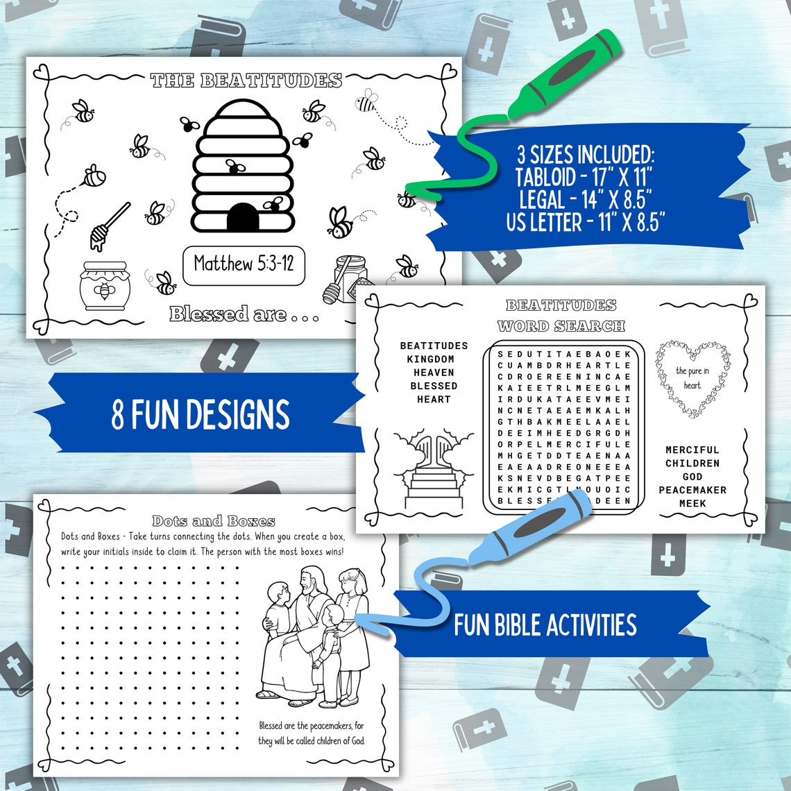 The Beatitudes for Kids Coloring Activity Placemats, Printable Children ...