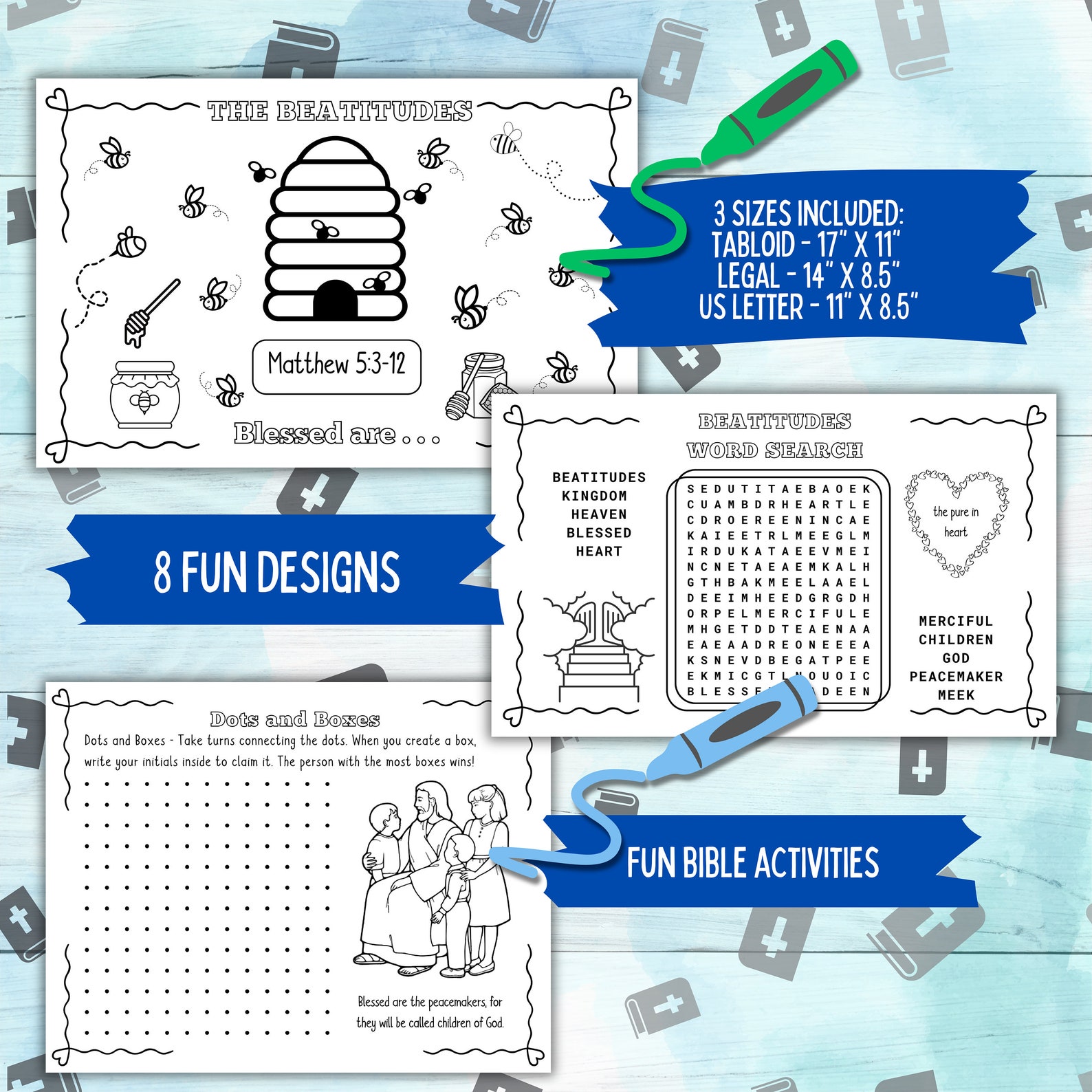 The Beatitudes for Kids Coloring Activity Placemats, Printable Children ...