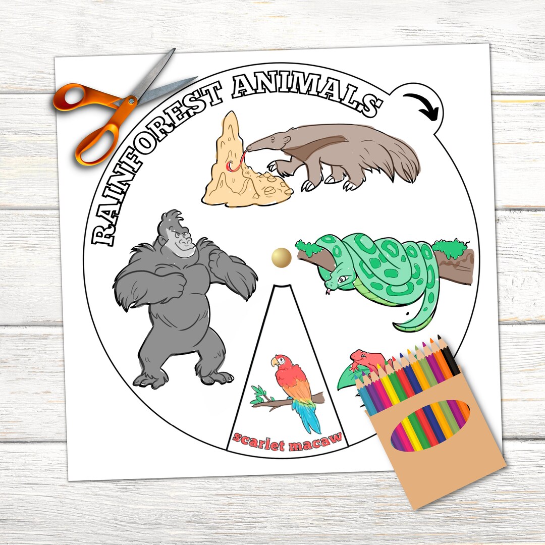 Rainforest Animals Coloring Wheel, Realistic Animal Coloring Pages ...