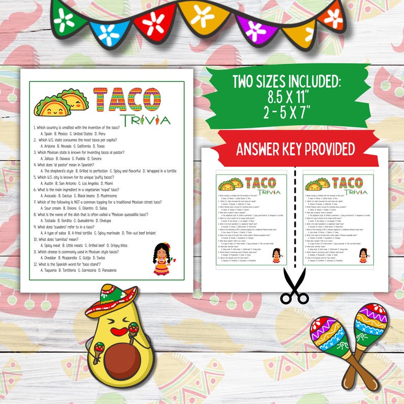 Taco Trivia Game, Mexico Printable Fiesta Game, Cinco De Mayo Party ...