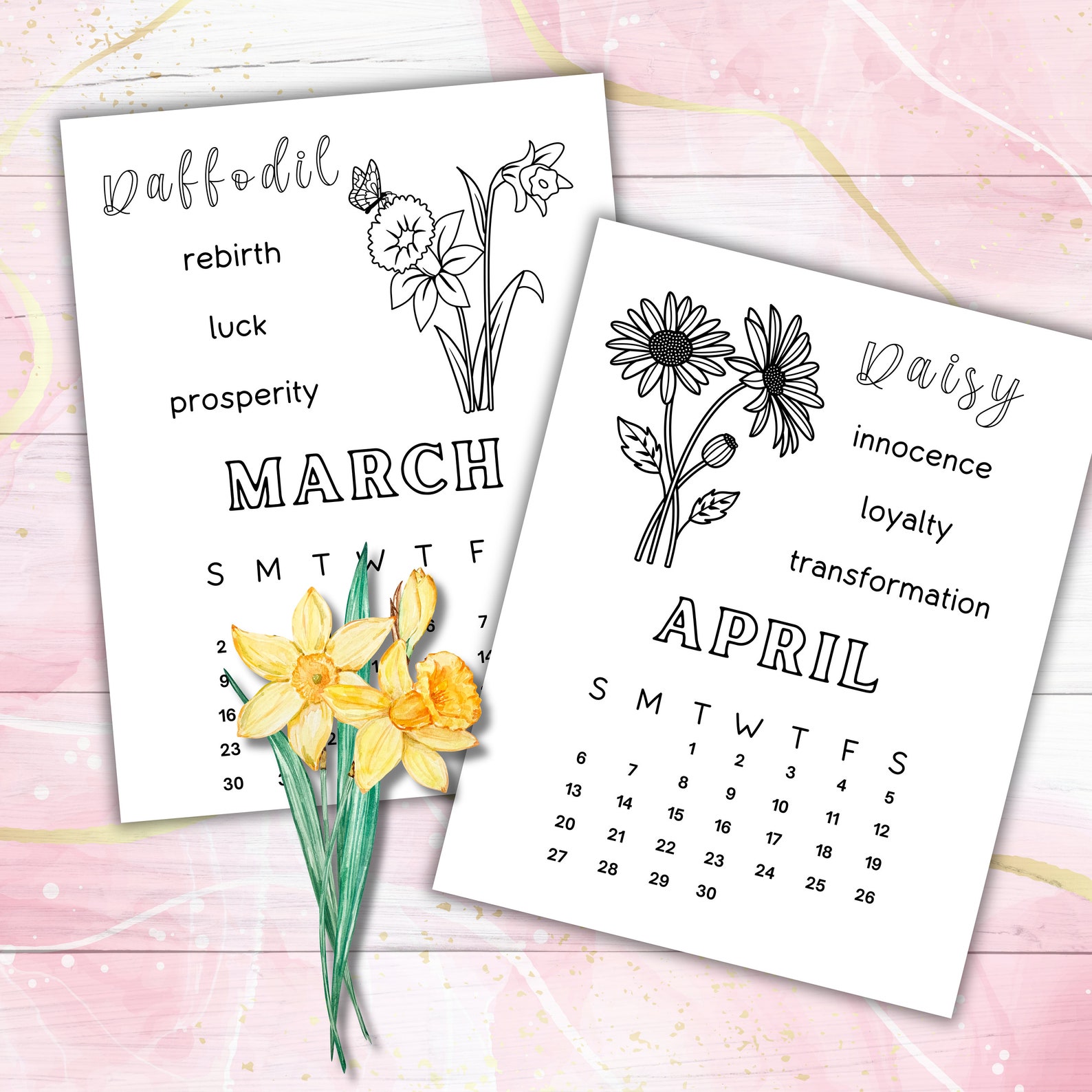 2025 Birth Flower Coloring Calendar, 2025 Cute Feminine Desk Calendar ...