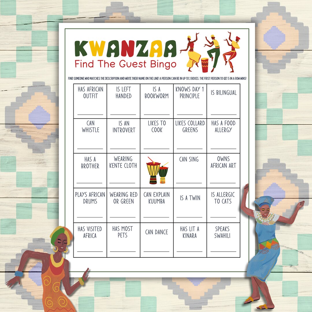 Kwanzaa Find the Guest Bingo, Kwanzaa Printable Mix and Mingle Bingo ...