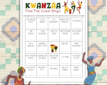 Kwanzaa Find the Guest Bingo Game, Kwanzaa Games, Printable Kwanzaa ...