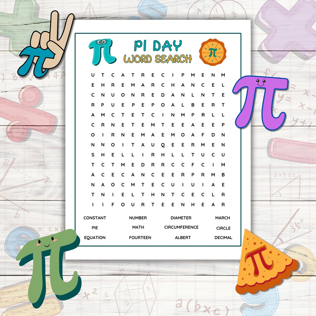 Pie Day Word Search, Pi Day Printable Game, Pi Day Party, Pi Day ...