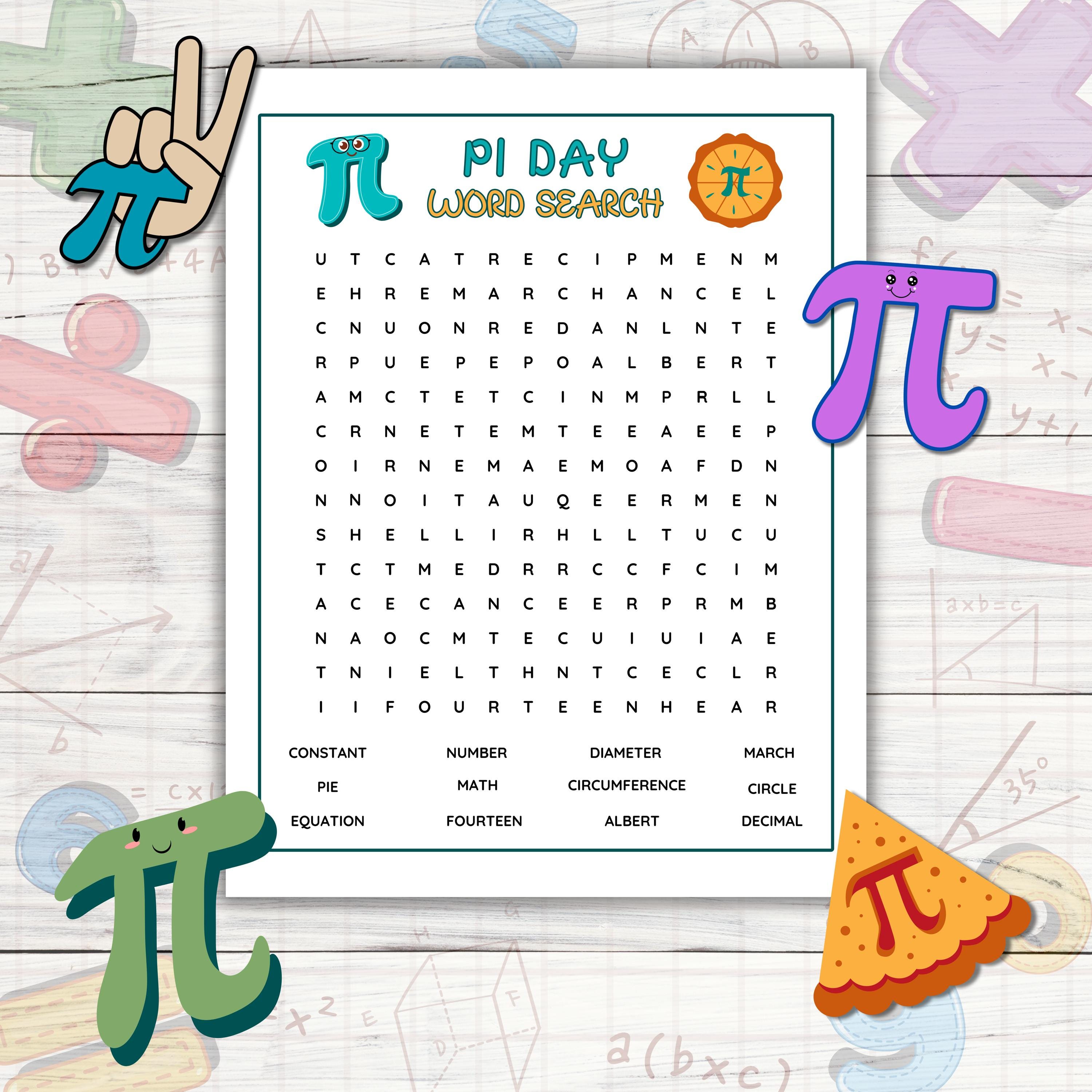 Pie Day Word Search, Pi Day Printable Game, Pi Day Party, Pi Day ...