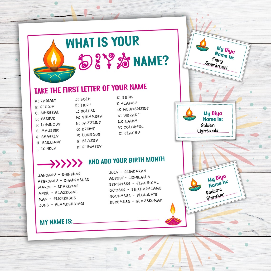 Diya Name Game, Diwali Printable Diya Name Game, Diwali Party Games ...