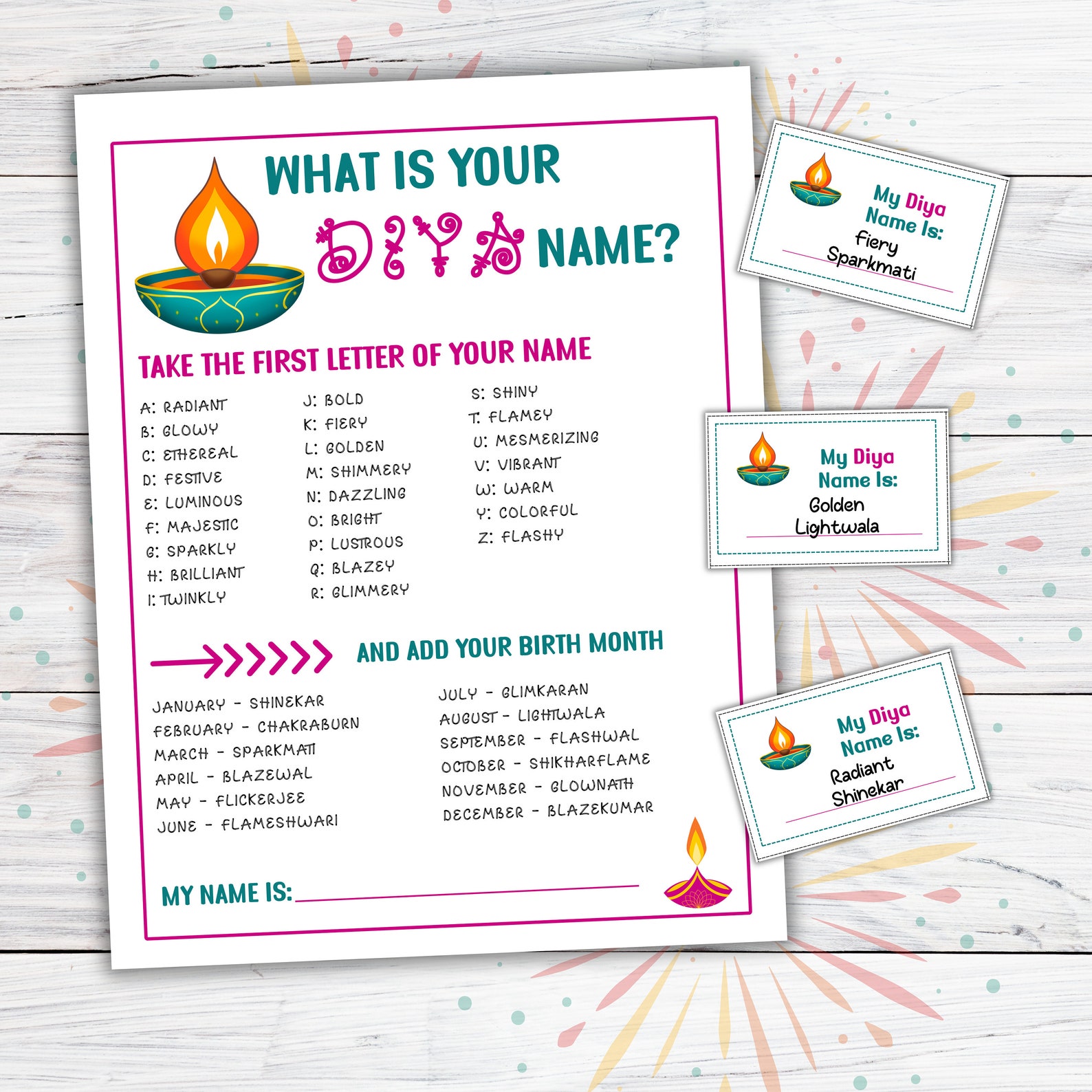 Diya Name Game, Diwali Printable Diya Name Game, Diwali Party Games ...