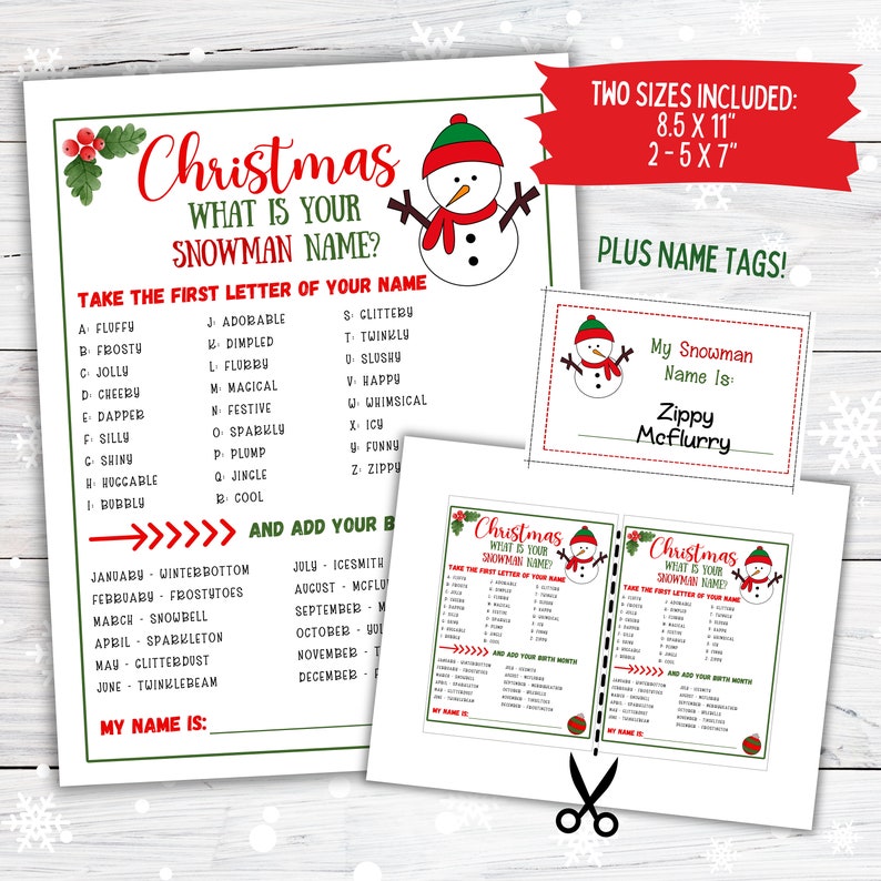 What's Your Snowman Name Game, Christmas Party Game for Group, Holiday ...