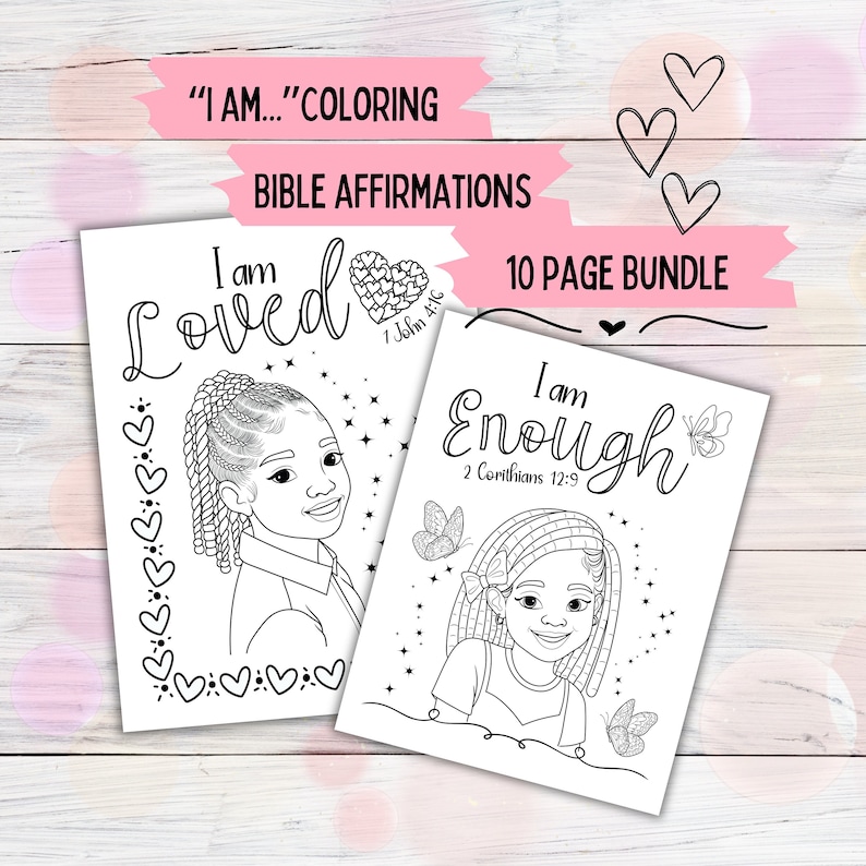 I Am Bible Affirmations Coloring Pages, I Am Loved, I Am Enough ...
