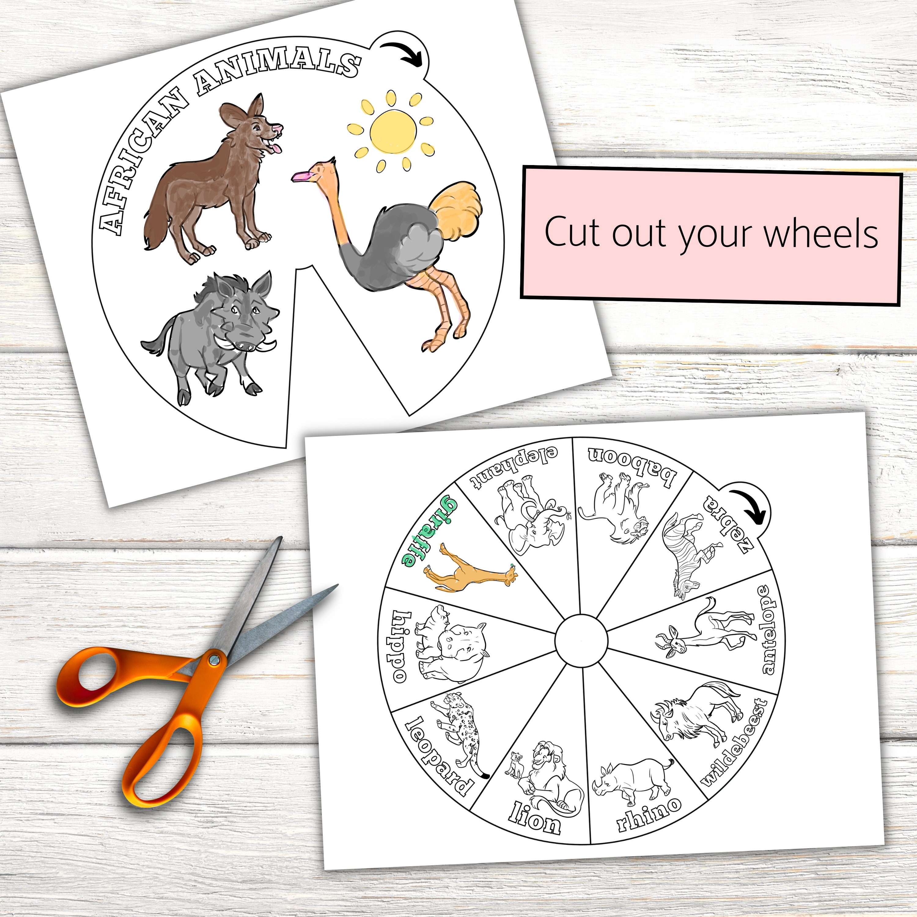 African Animals Coloring Wheel Printable Educational - Etsy